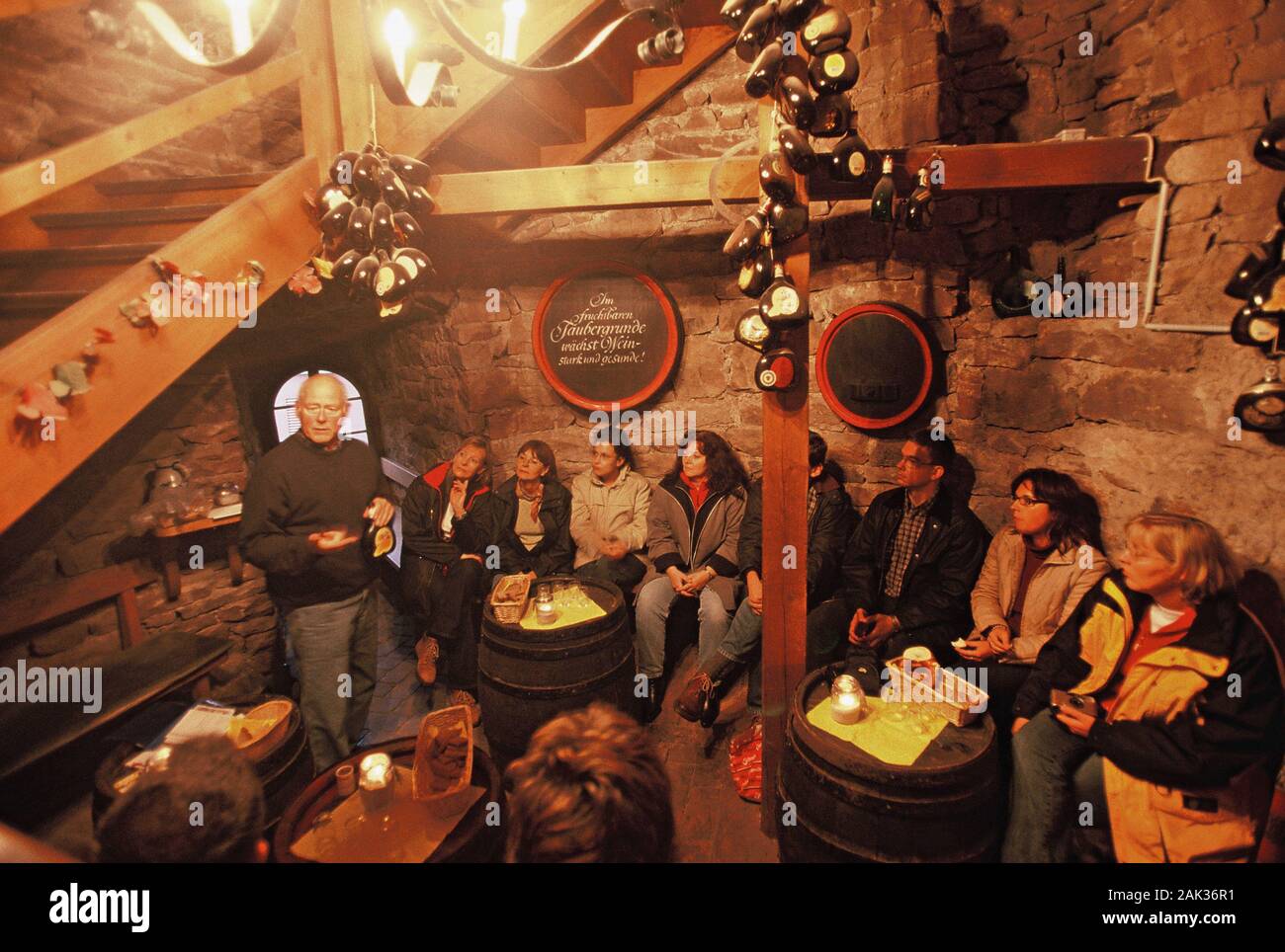 A group of people attending a wine seminar in the Spitzer Turm in ...