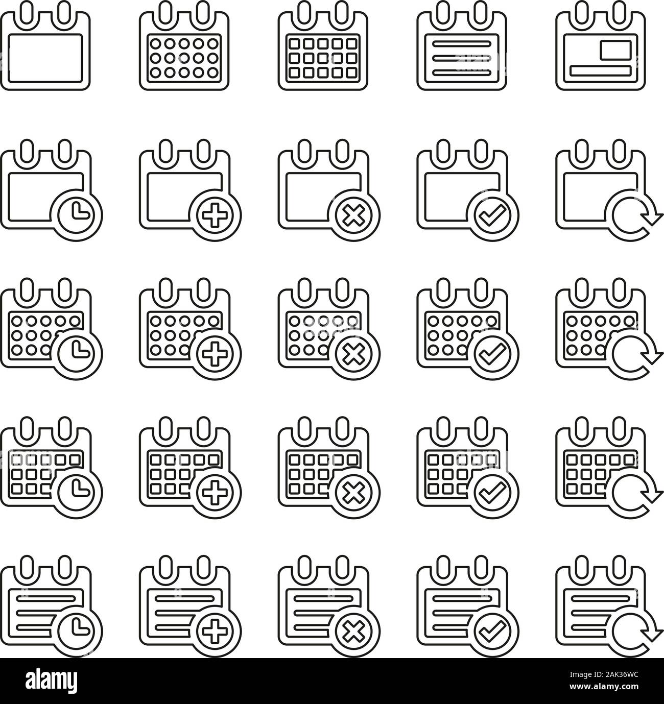 Calendar Or Schedule Icons Thin Line Big Stock Vector Image & Art - Alamy