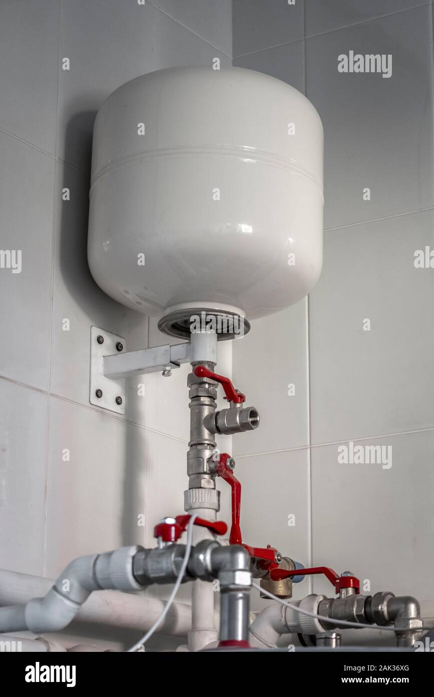 Heating system switch in the boiler room of a private house Stock Photo ...
