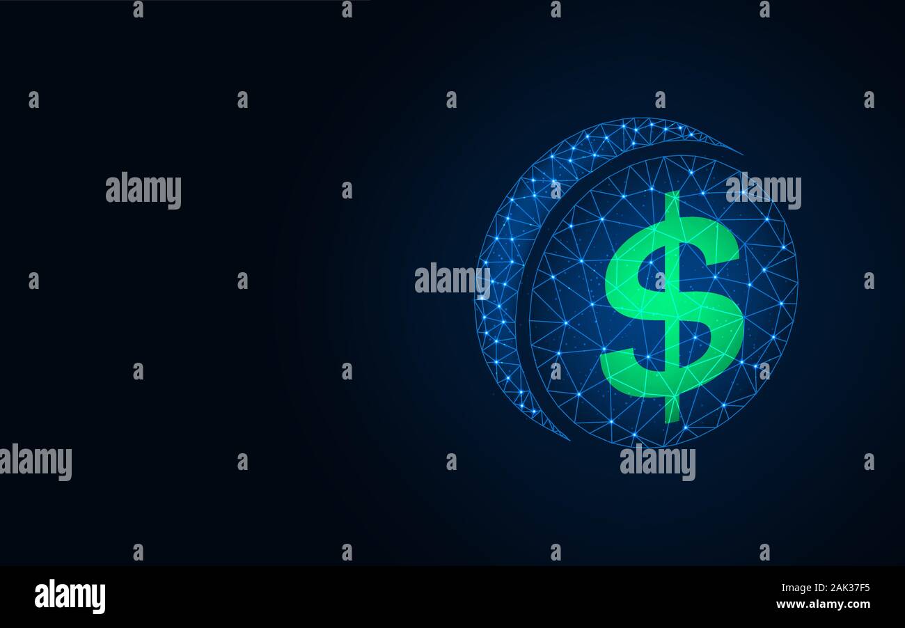 Dollar coin low poly design, money wireframe mesh polygonal vector ...