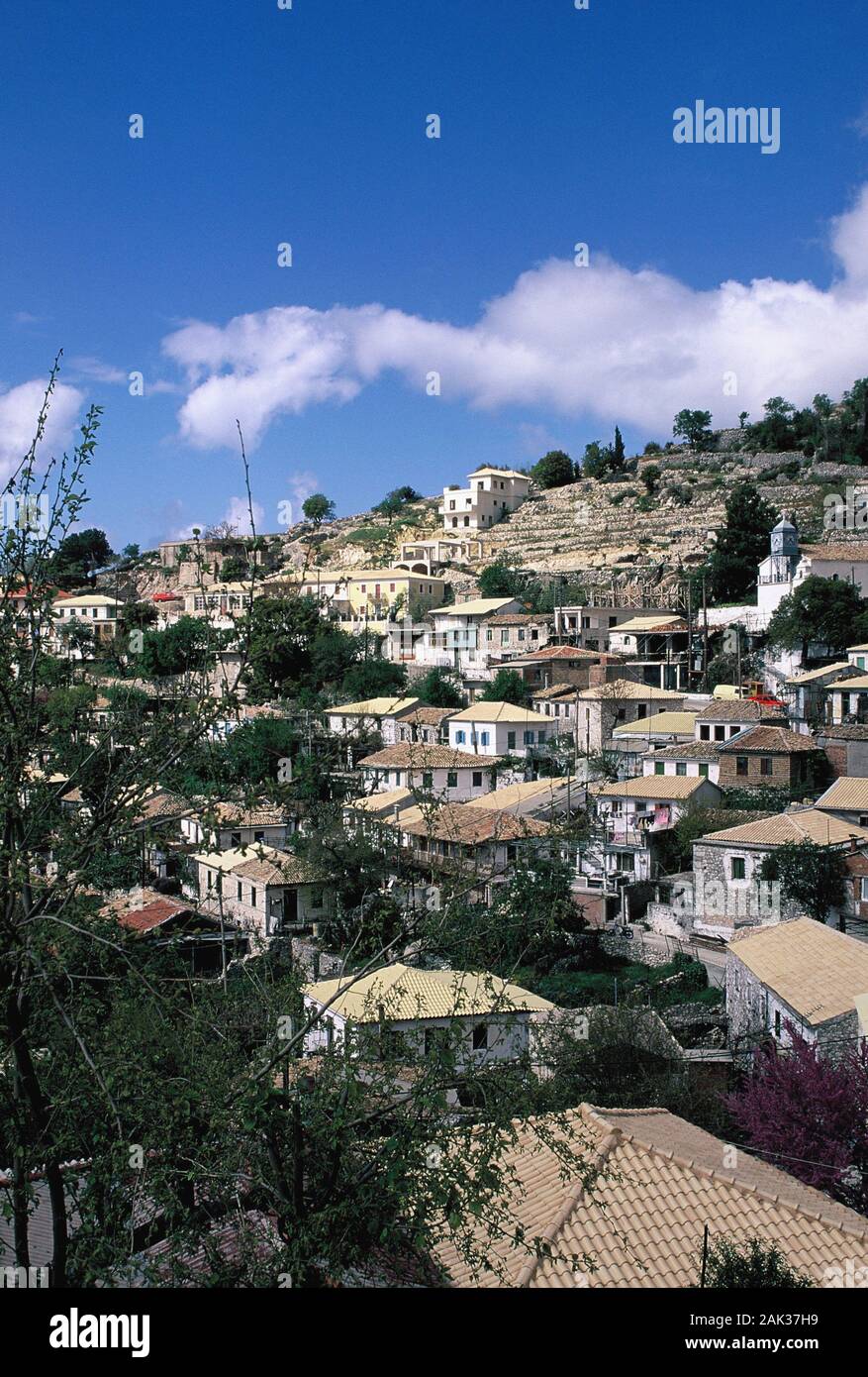 View of the village Exanthia on the island Lefkas, Greece.(undated ...