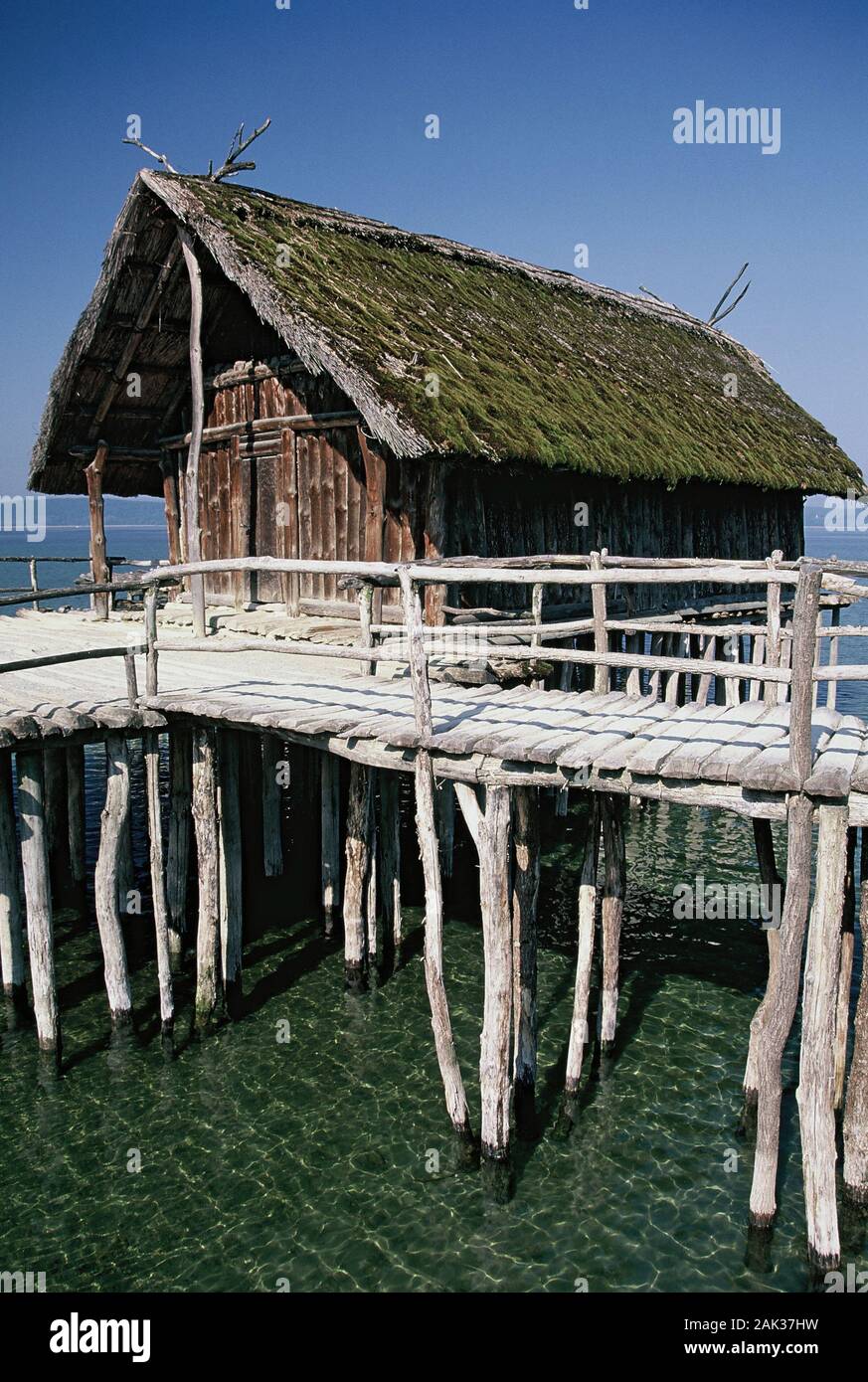 The reconstruction of a stilt houses of the stone and bronze age stands ...