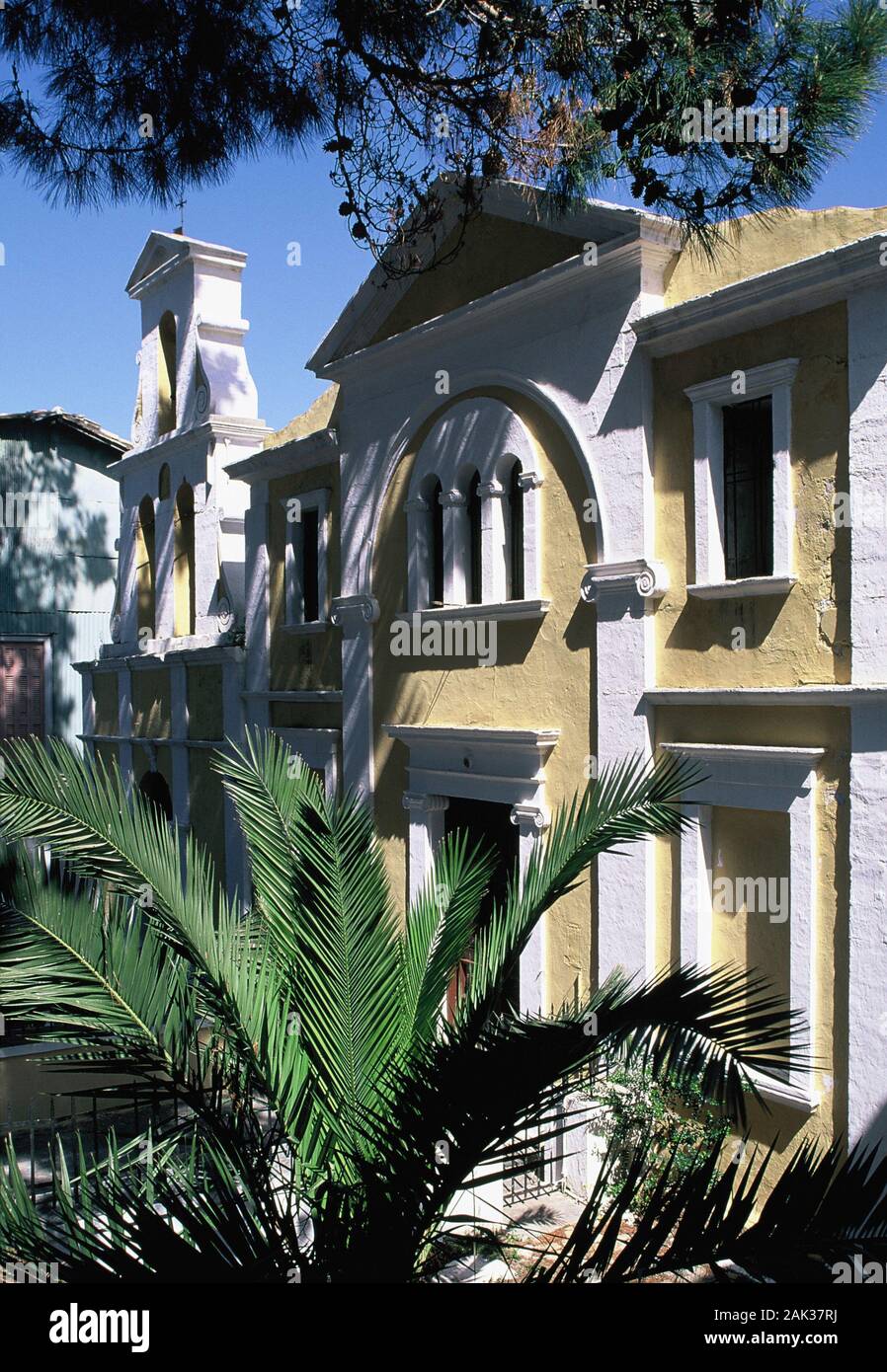 View of a rare classical example of architecture, a churche, in Lefkada ...