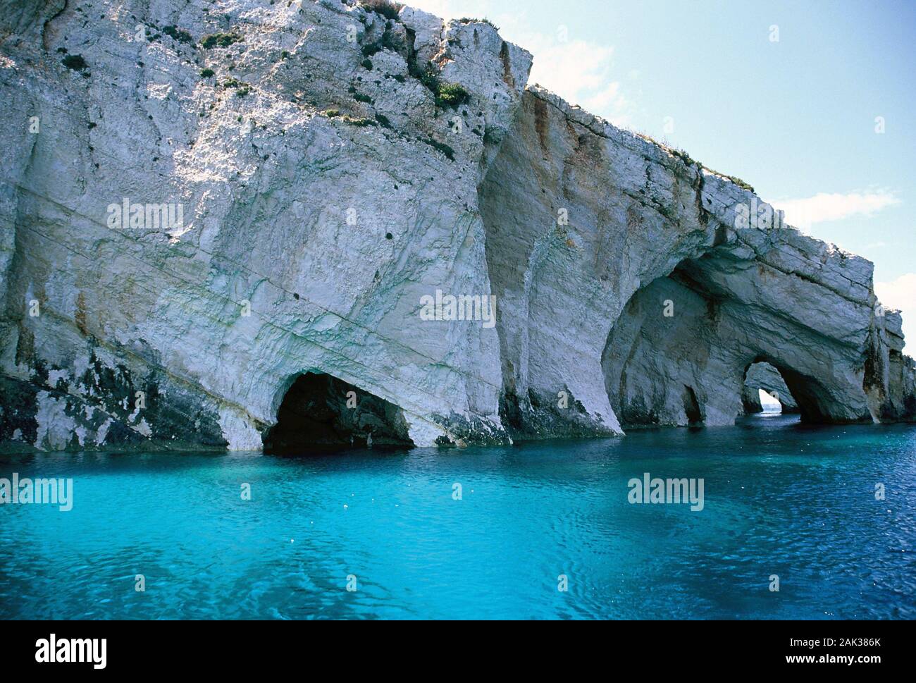 View of the Blue Grotto in the North of the island Zakinthos, Greece ...