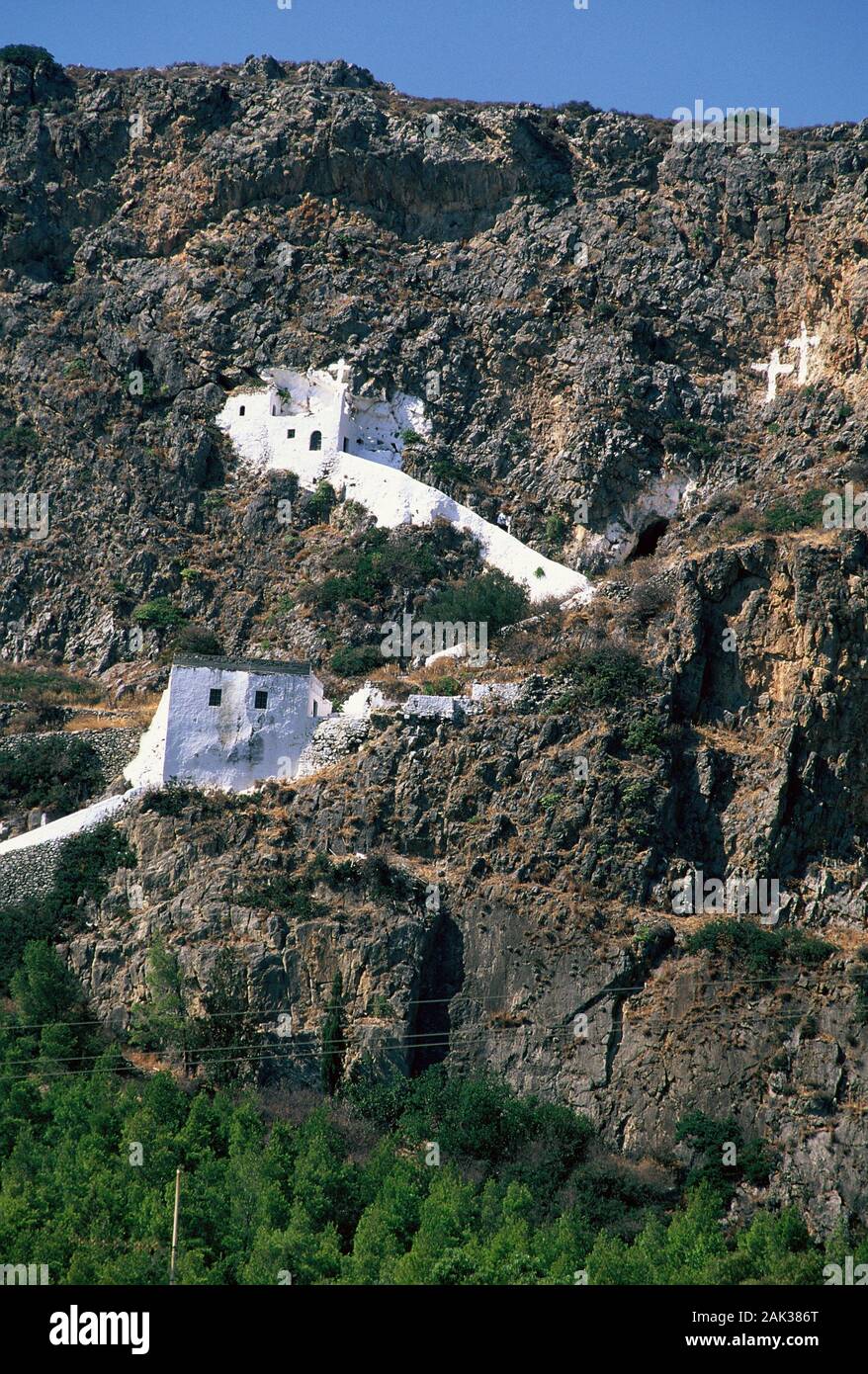View of the Johannes-monastery of Kapsali on the island Kithira, Greece ...