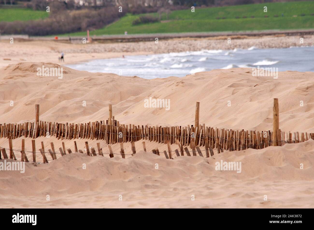 Sand trap fencing,Sandhaven beach, South Shields, South Tyneside Stock ...