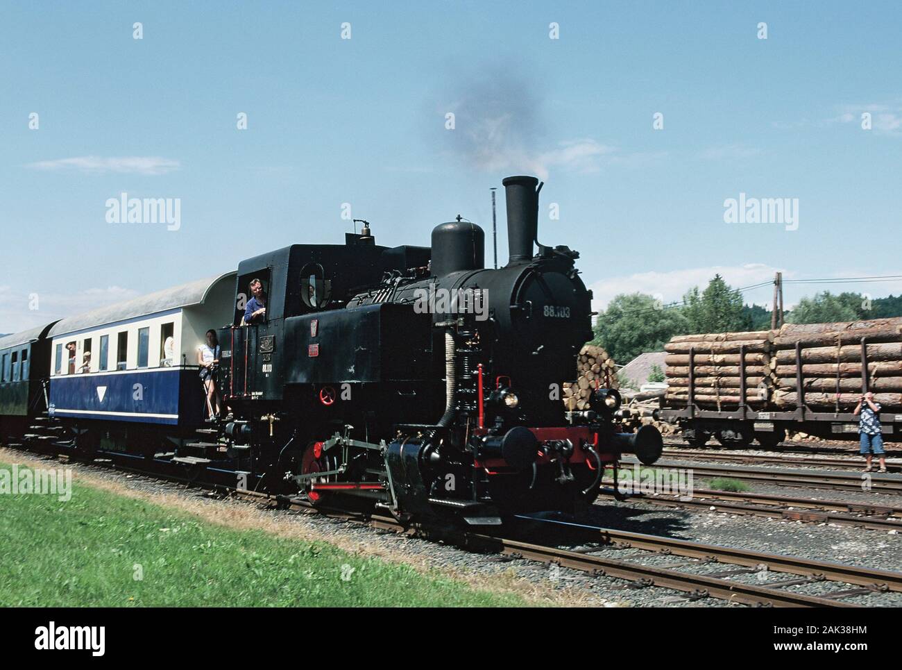 View of the nostalgic steamengine which drives through the south of ...