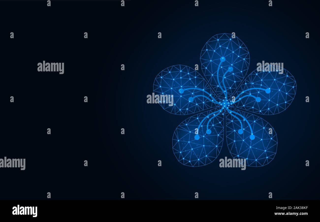 Flower low poly design, blossom wireframe mesh polygonal vector ...