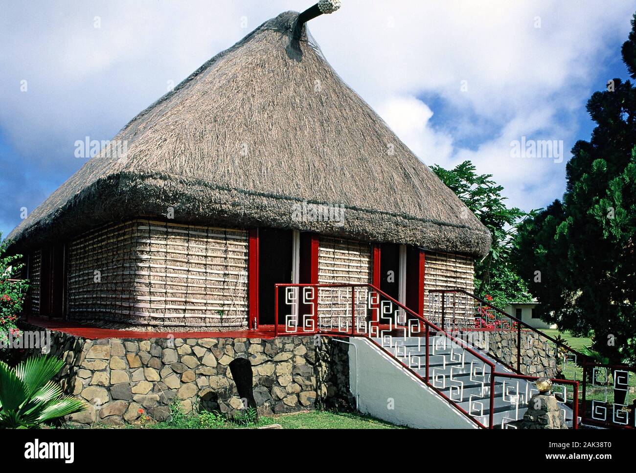 A thatched representation bure stands in the historic village of ...