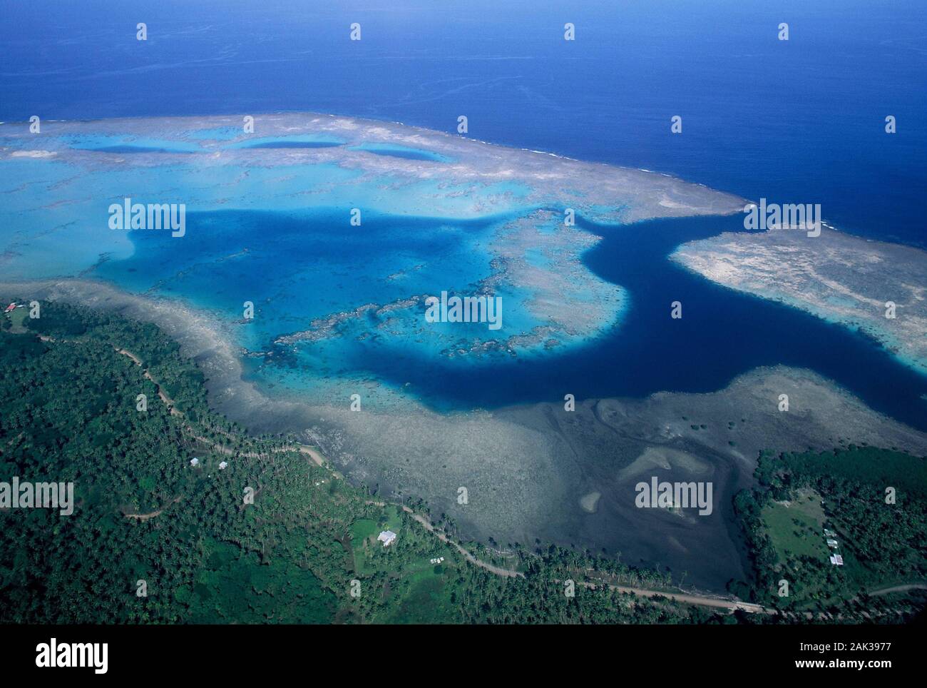 Aerial view of the Rainbow Reef at the coast of the island of Vanua ...