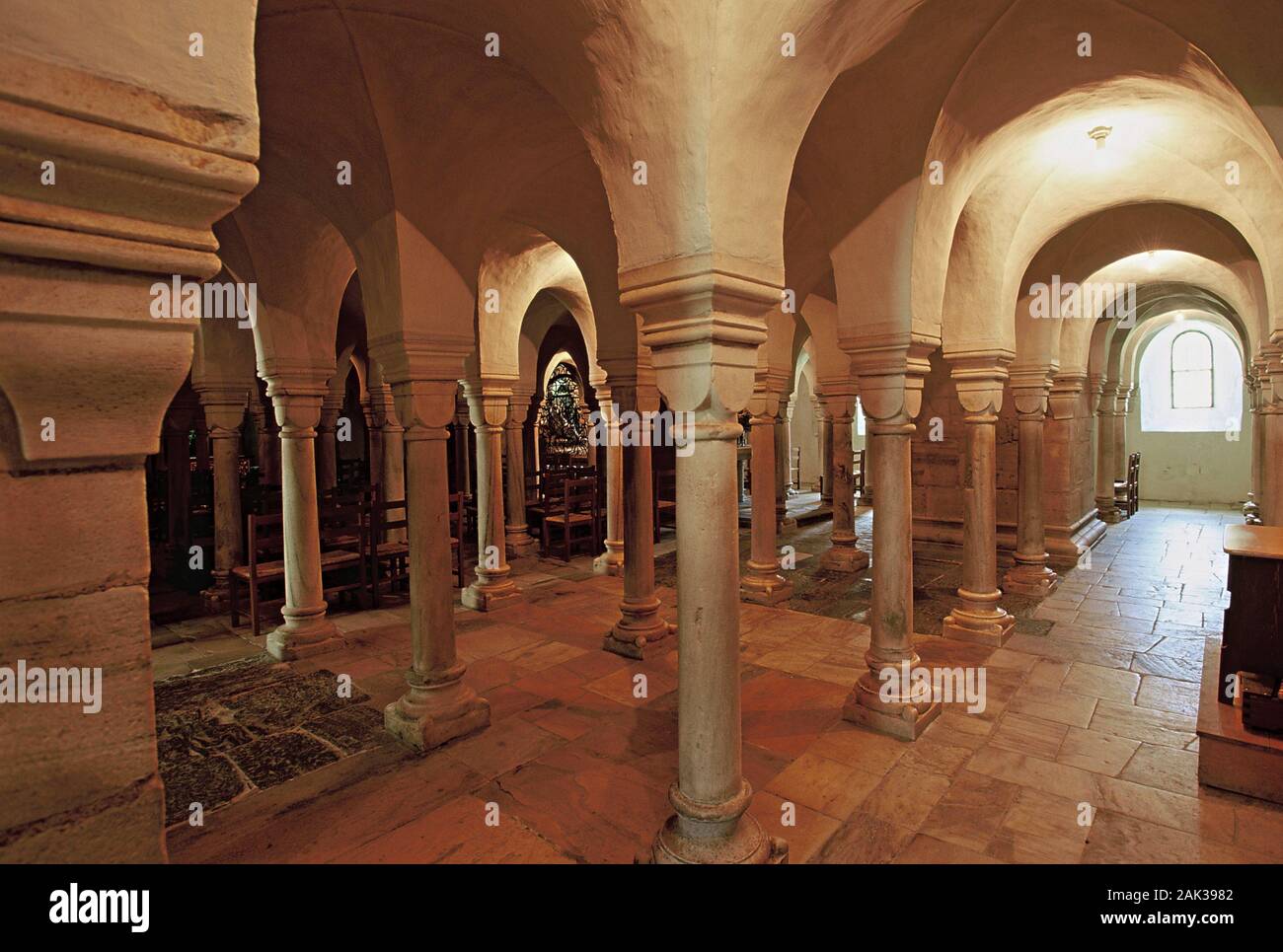 The crypt in the romanic cathedral in Gurk, Austria, has one hundred ...