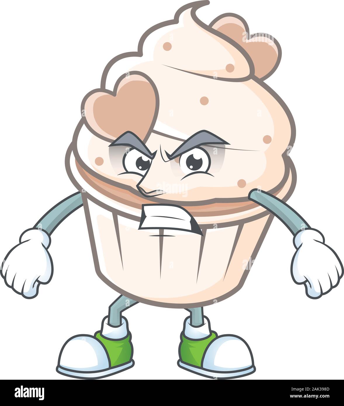 cartoon character of white cream love cupcake with angry face Stock ...