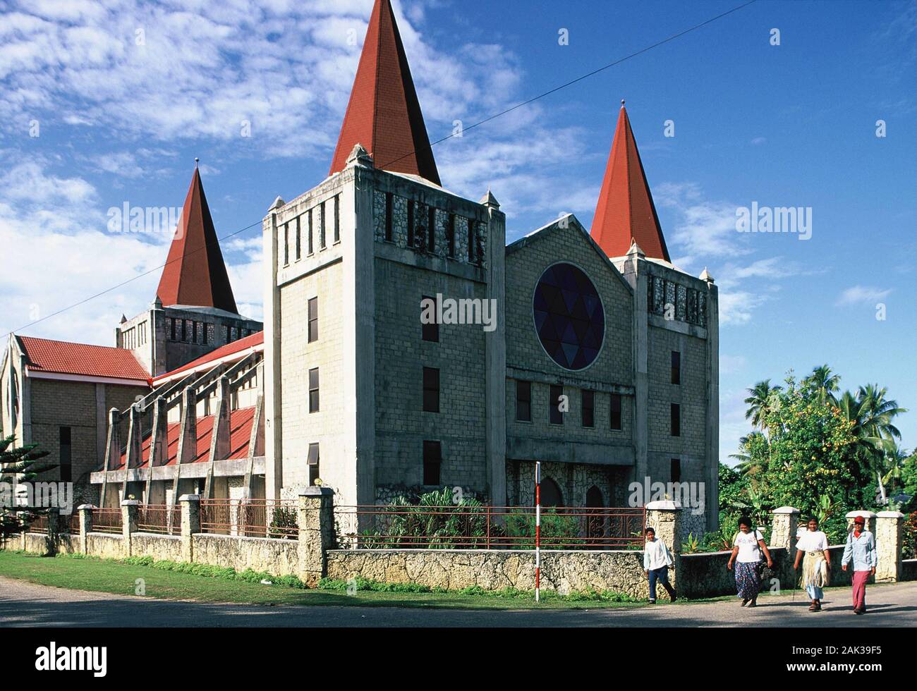 Three big steeples decorate the Centenial Church in the capital of Nuku ...