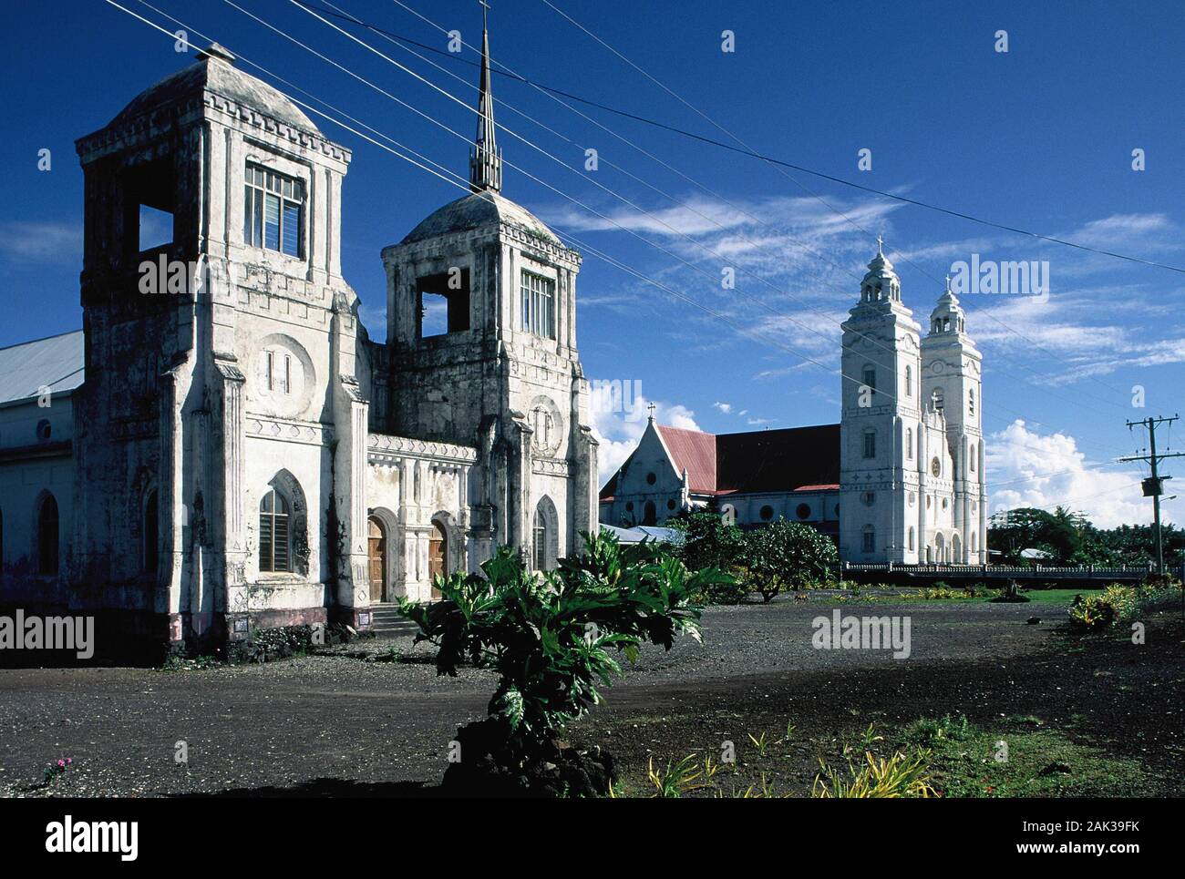 White painted is the Catholic church of Safotu on the island of Savaii ...
