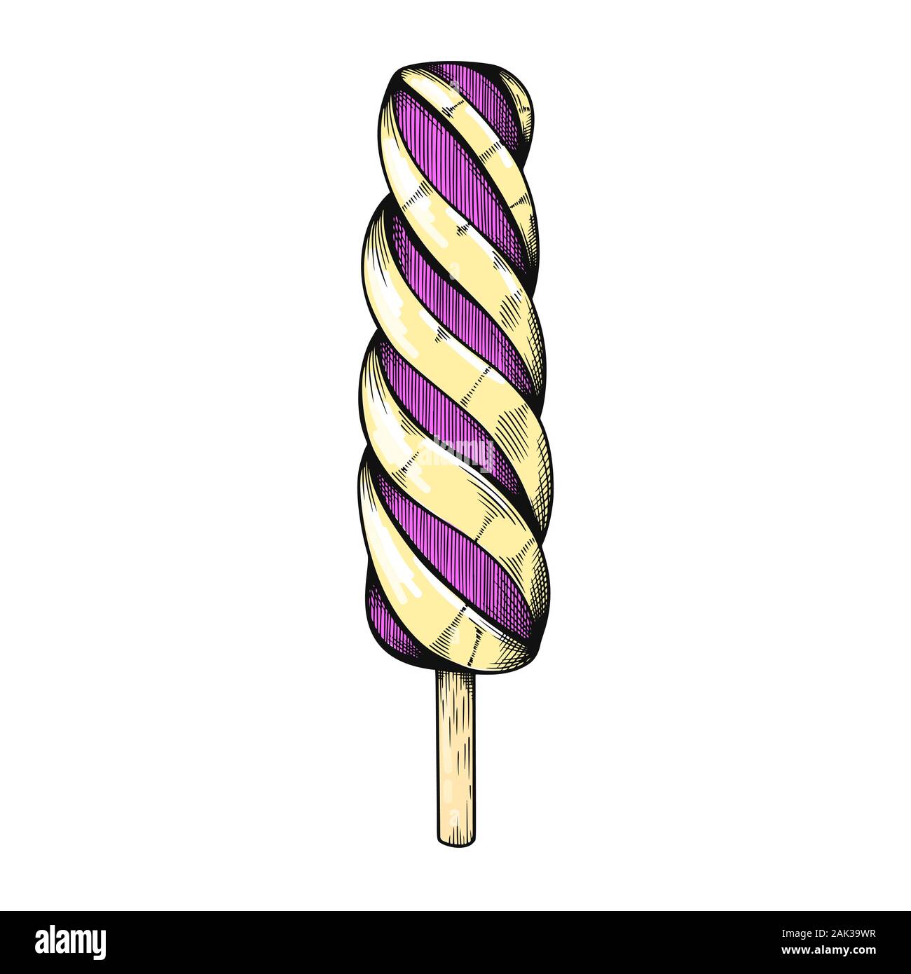 Realistic sketch of ice cream on a stick. Vector illustration in sketch ...