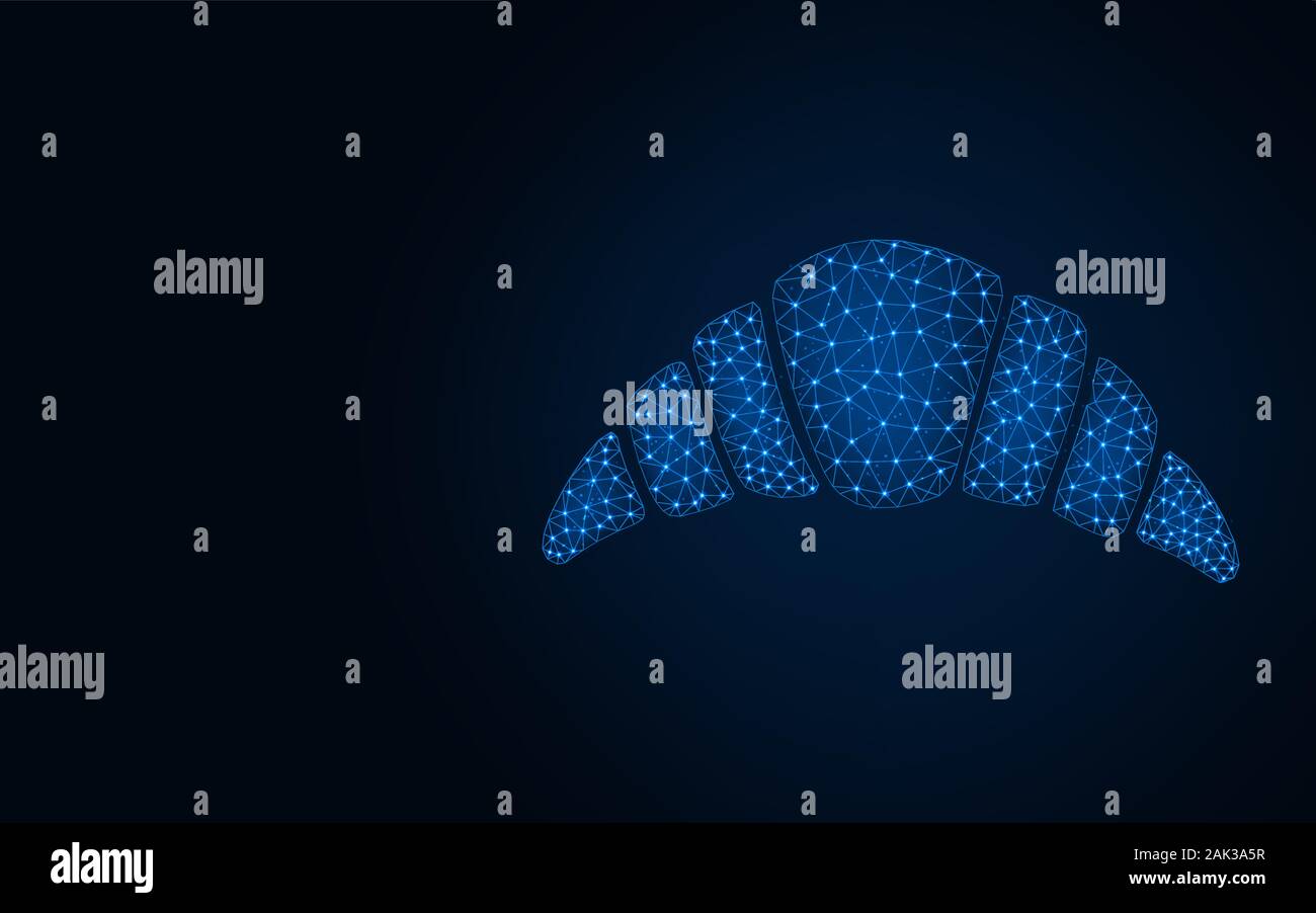 Croissant low poly design, Bakery products wireframe mesh polygonal ...