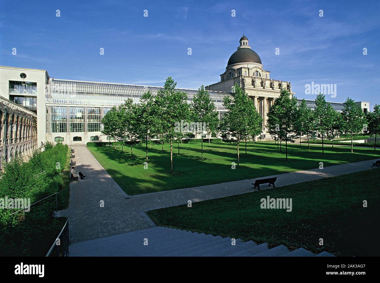 View of the glass palace of the Bavarian State Office in Munich in the ...