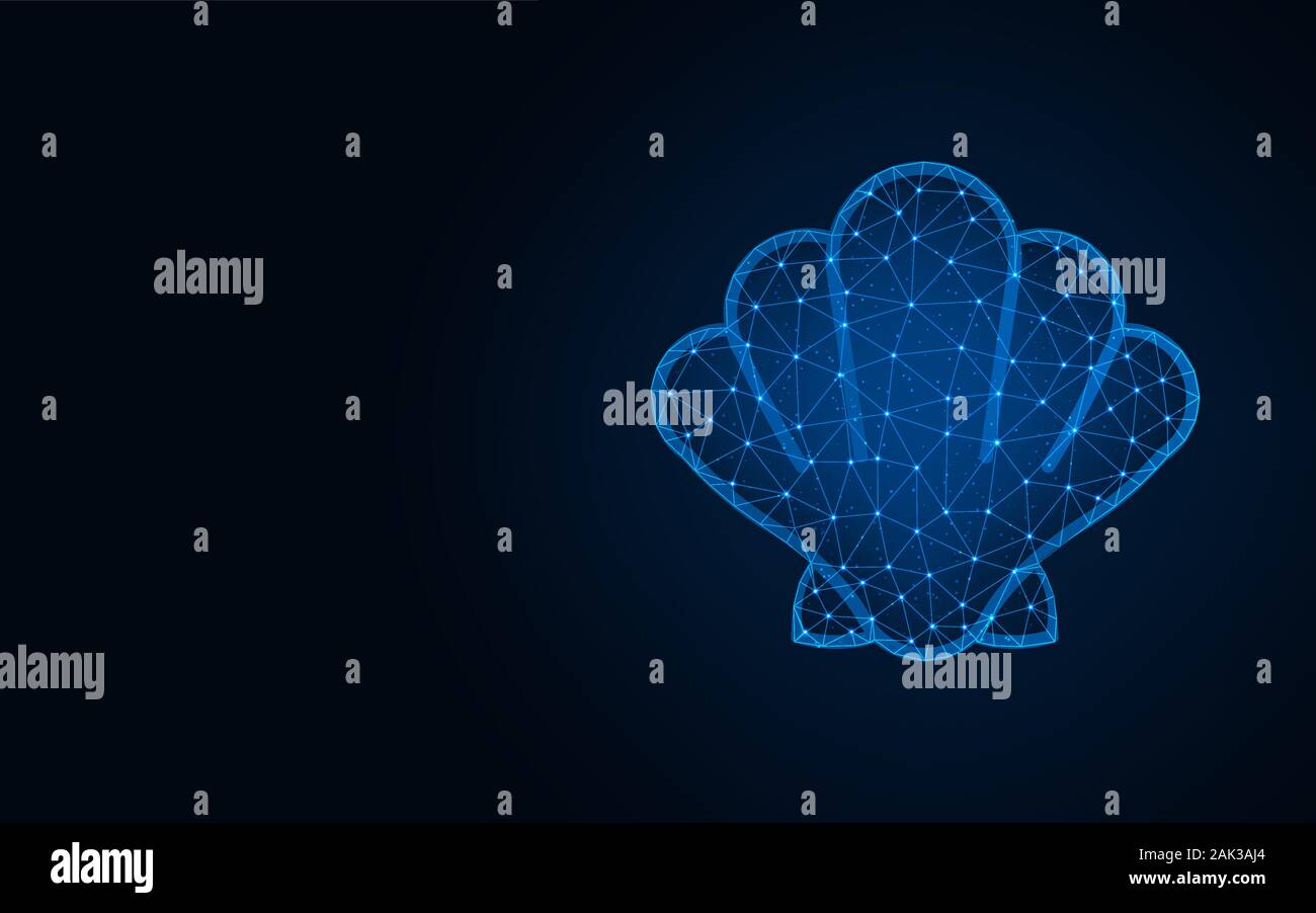 Shell low poly design, Scallop wireframe mesh polygonal vector ...