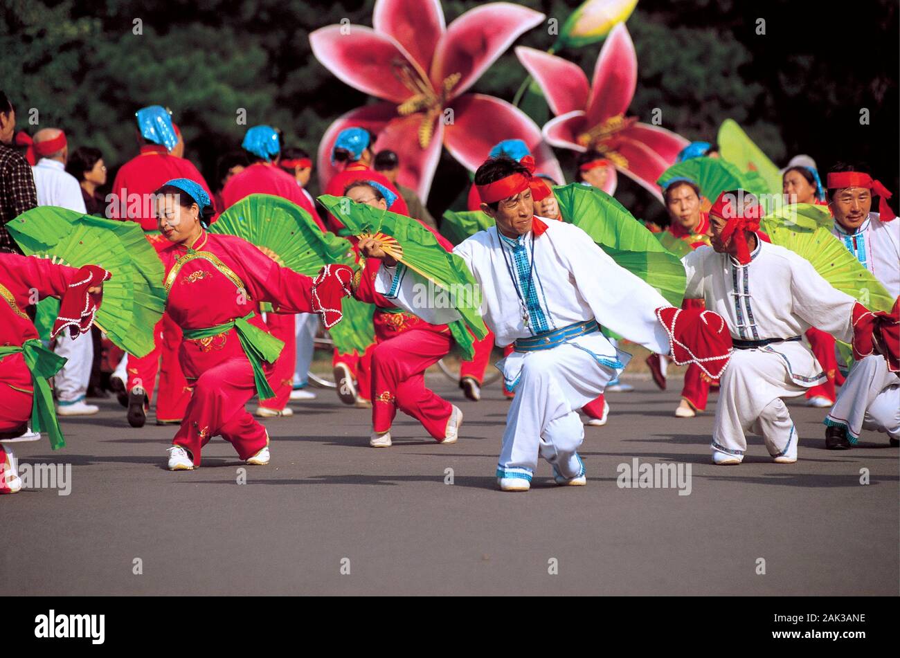 A colorful dressed folklore group demonstrating a dance at the Northern ...