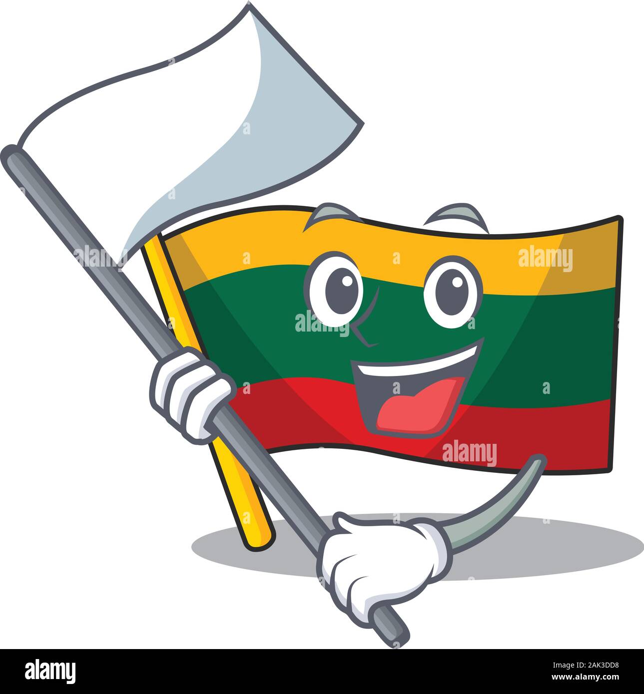 Funny flag lithuania cartoon character style holding a standing flag ...