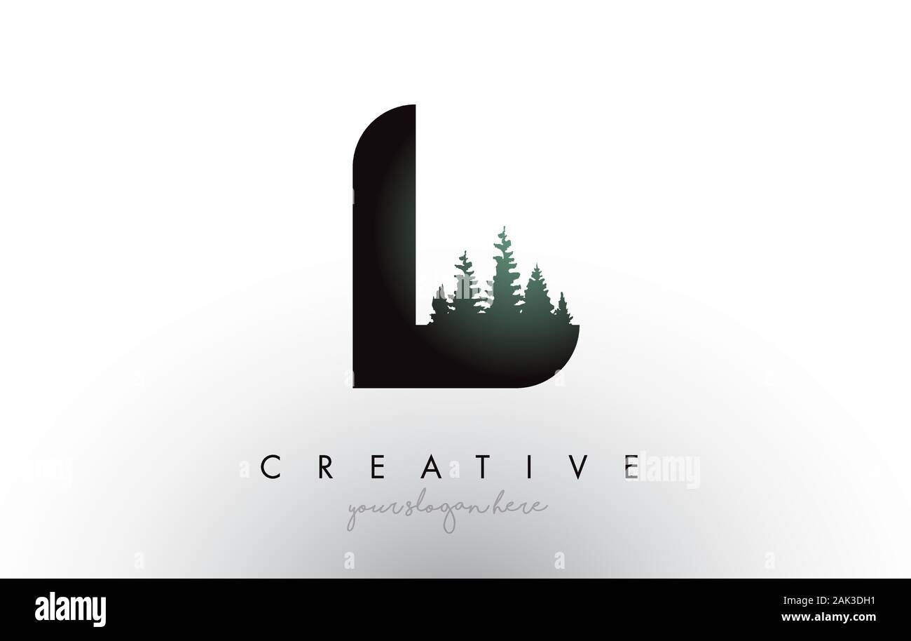 Creative L Letter Logo Idea With Pine Forest Trees. Letter L Design ...