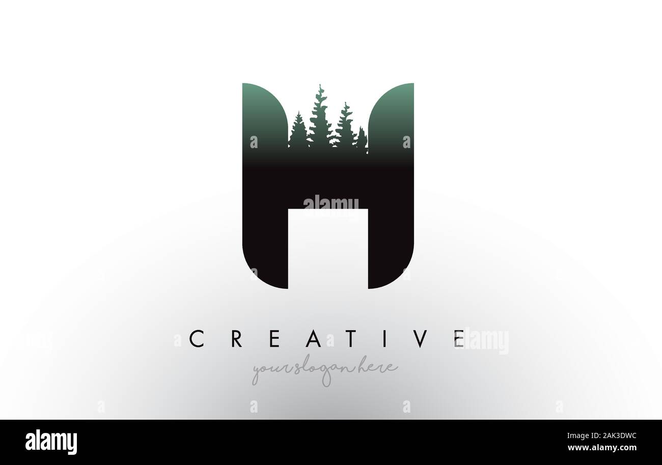 Creative H Letter Logo Idea With Pine Forest Trees. Letter H Design ...