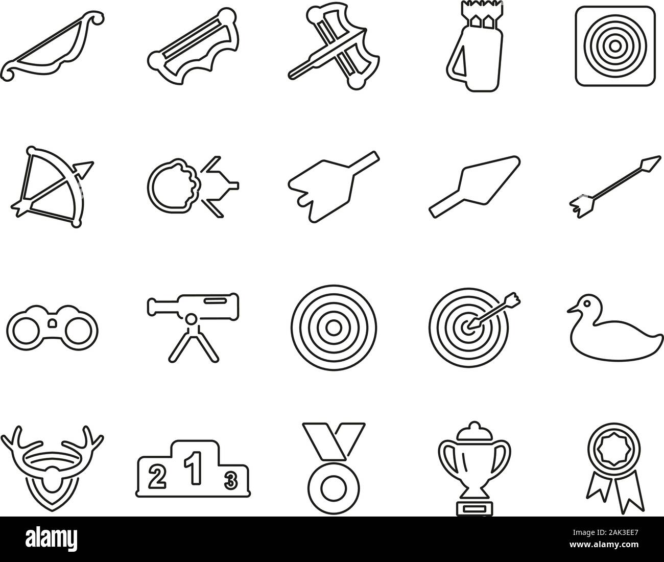 Archery Sport Or Archery Leisure Icons Thin Line Set Big Stock Vector ...
