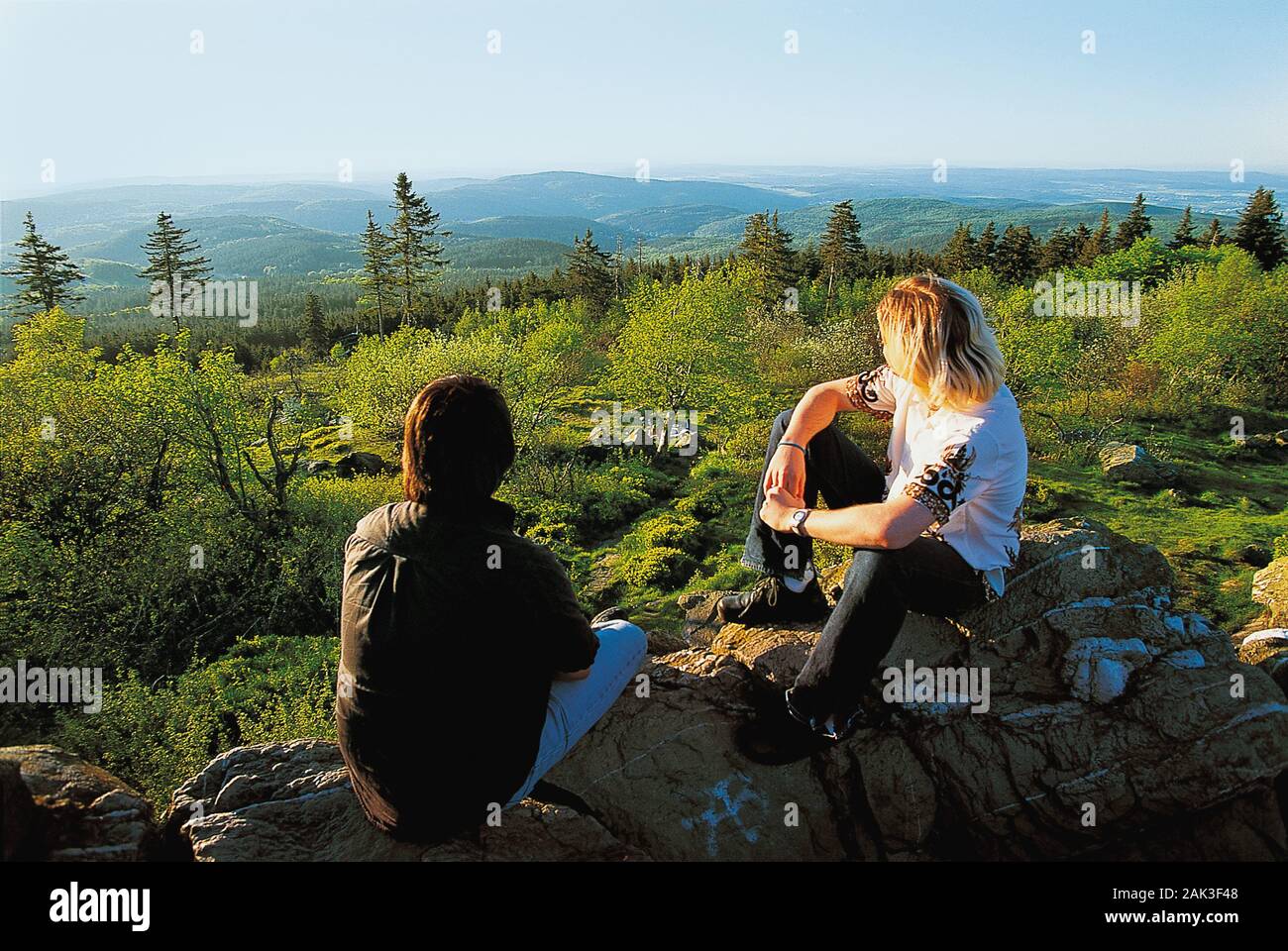 A view from the Feldberg over the highs of the Taunus, Germany ...