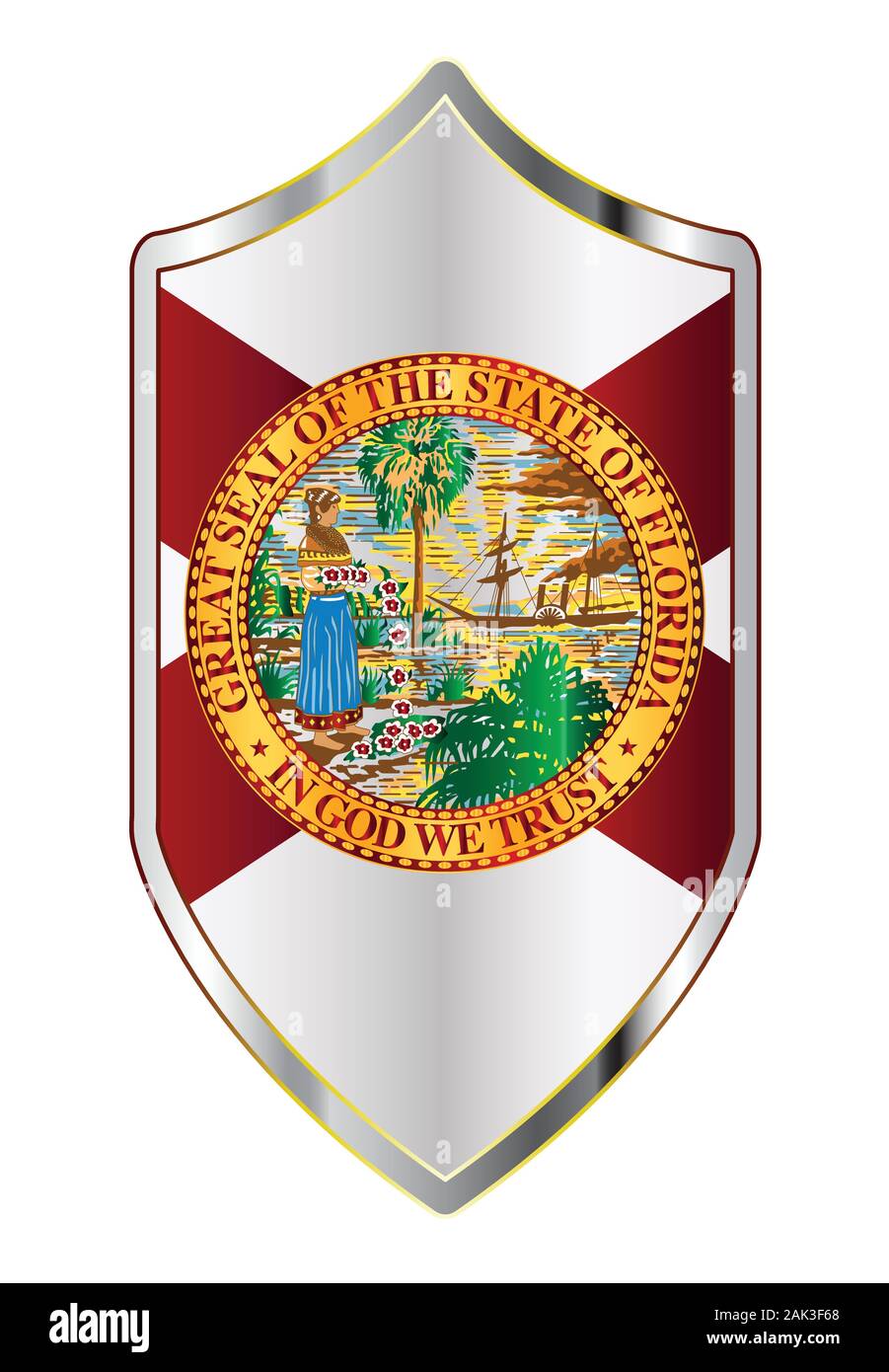 A typical crusader type shield with the state flag of Florida all ...