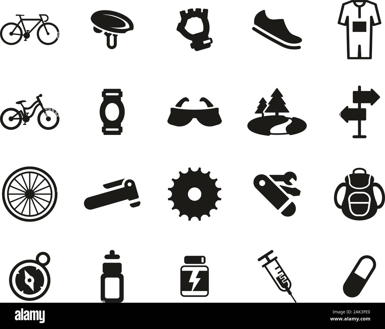 Biking & Biking Equipment Icons Black & White Set Big Stock Vector ...