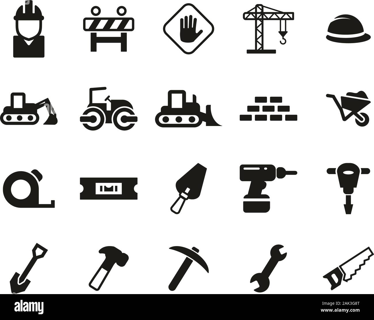 Builders Site Or Construction Site Icons Black & White Set Big Stock ...