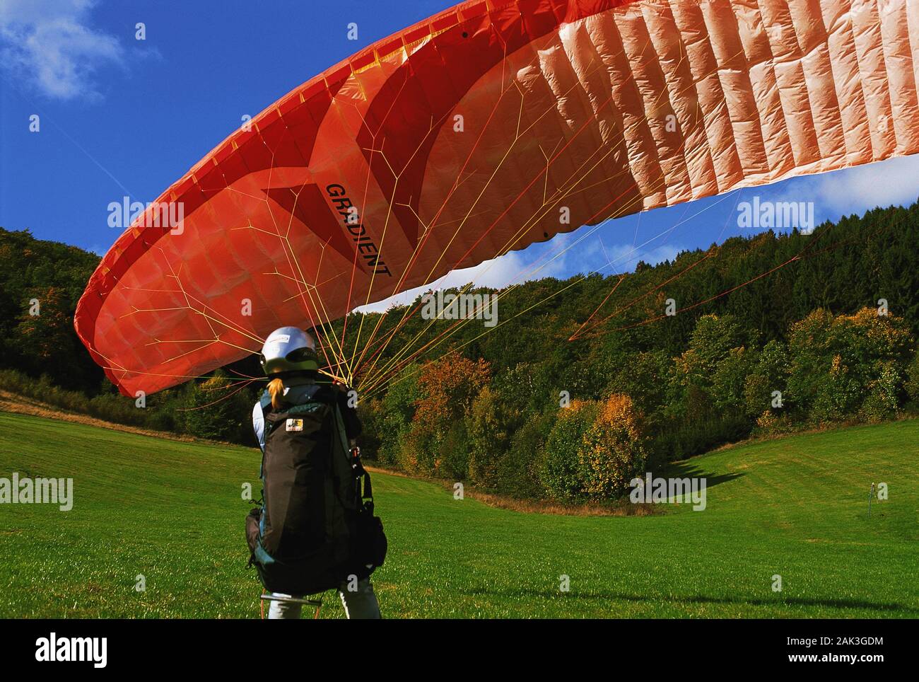A hang glider airman nearby Olsberg-Elpe in the Sauerland. (undated ...