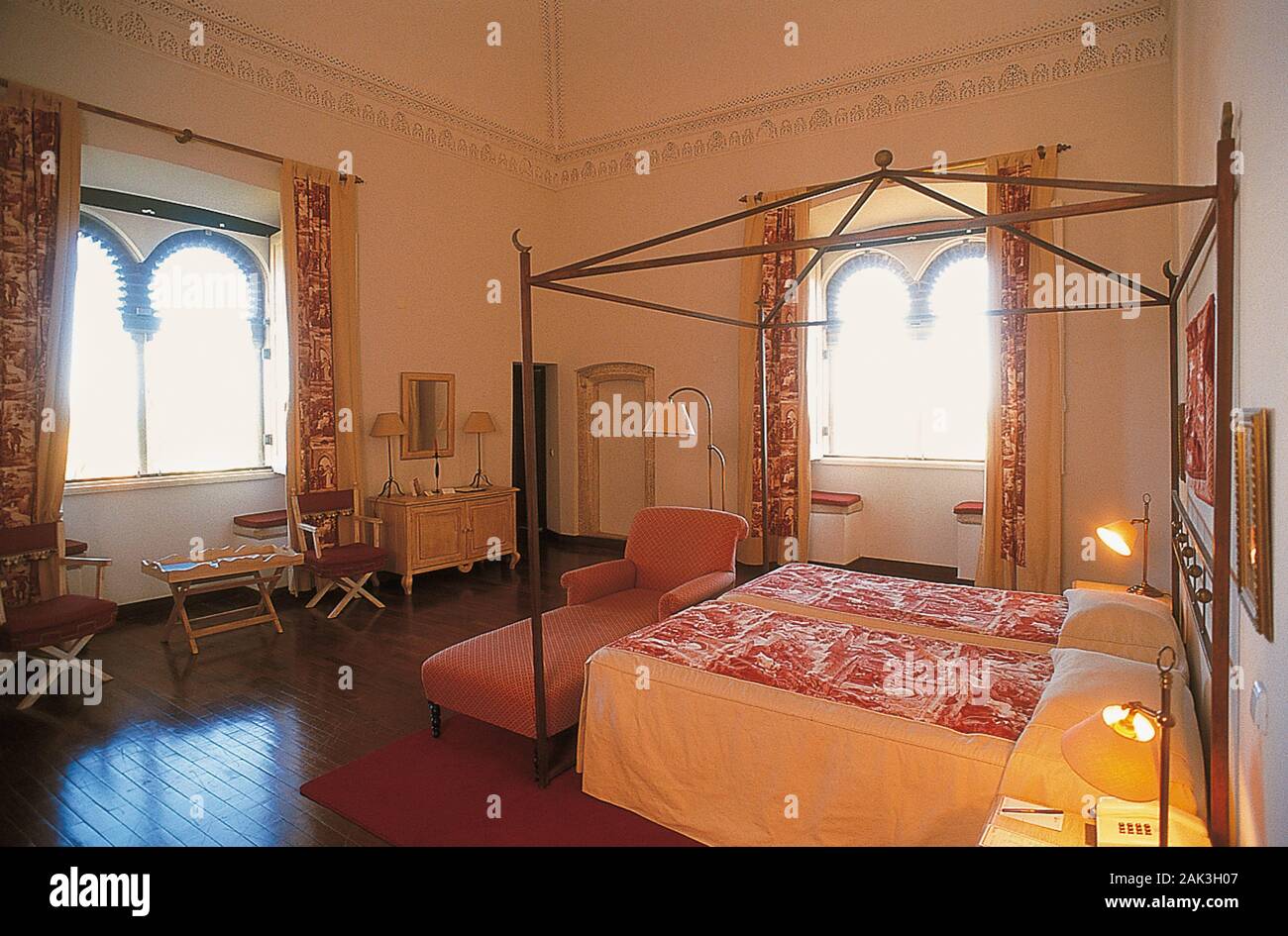 The interior view of a room in the Pousada do Castelo de Alvito, a ...