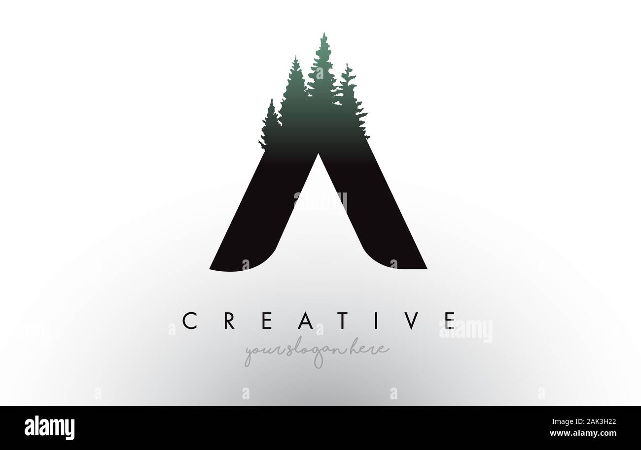 Creative A Letter Logo Idea With Pine Forest Trees. Letter A Design ...