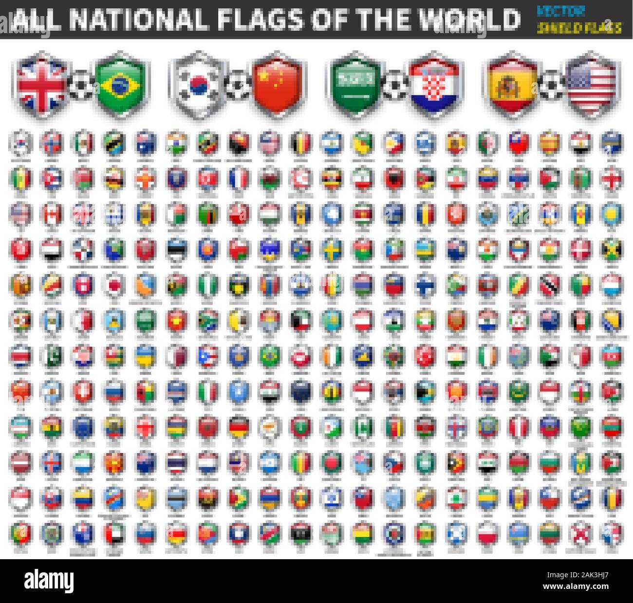 All national flags of the world . Shield flag design . Sport and soccer ...