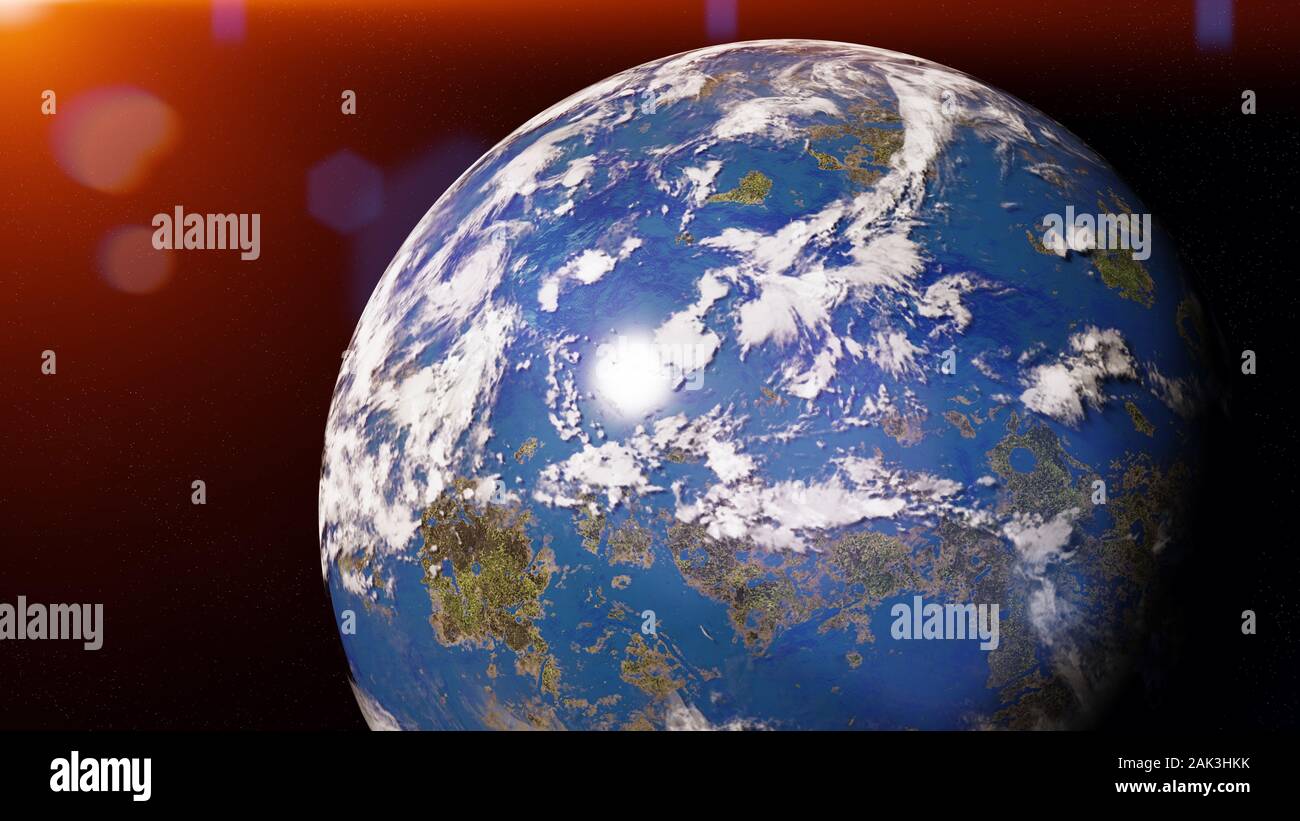 Earth like alien planet, friendly exoplanet with surface life Stock ...