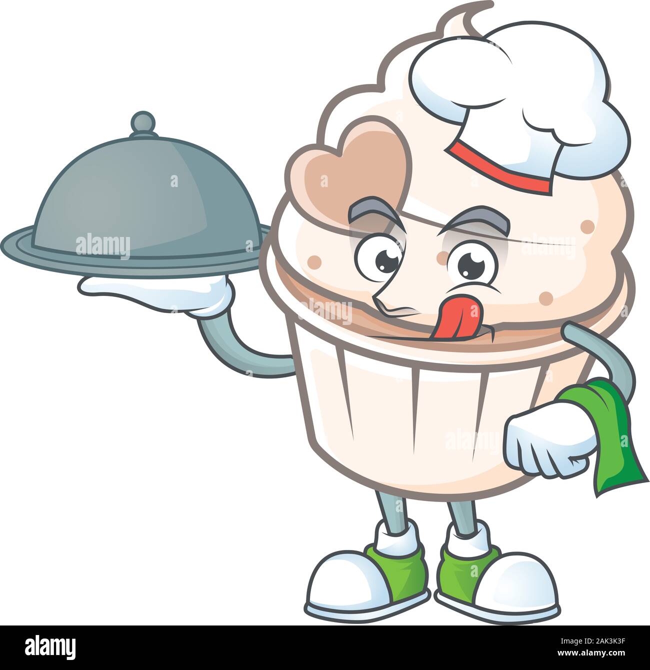 cartoon design of white cream love cupcake as a Chef having food on ...