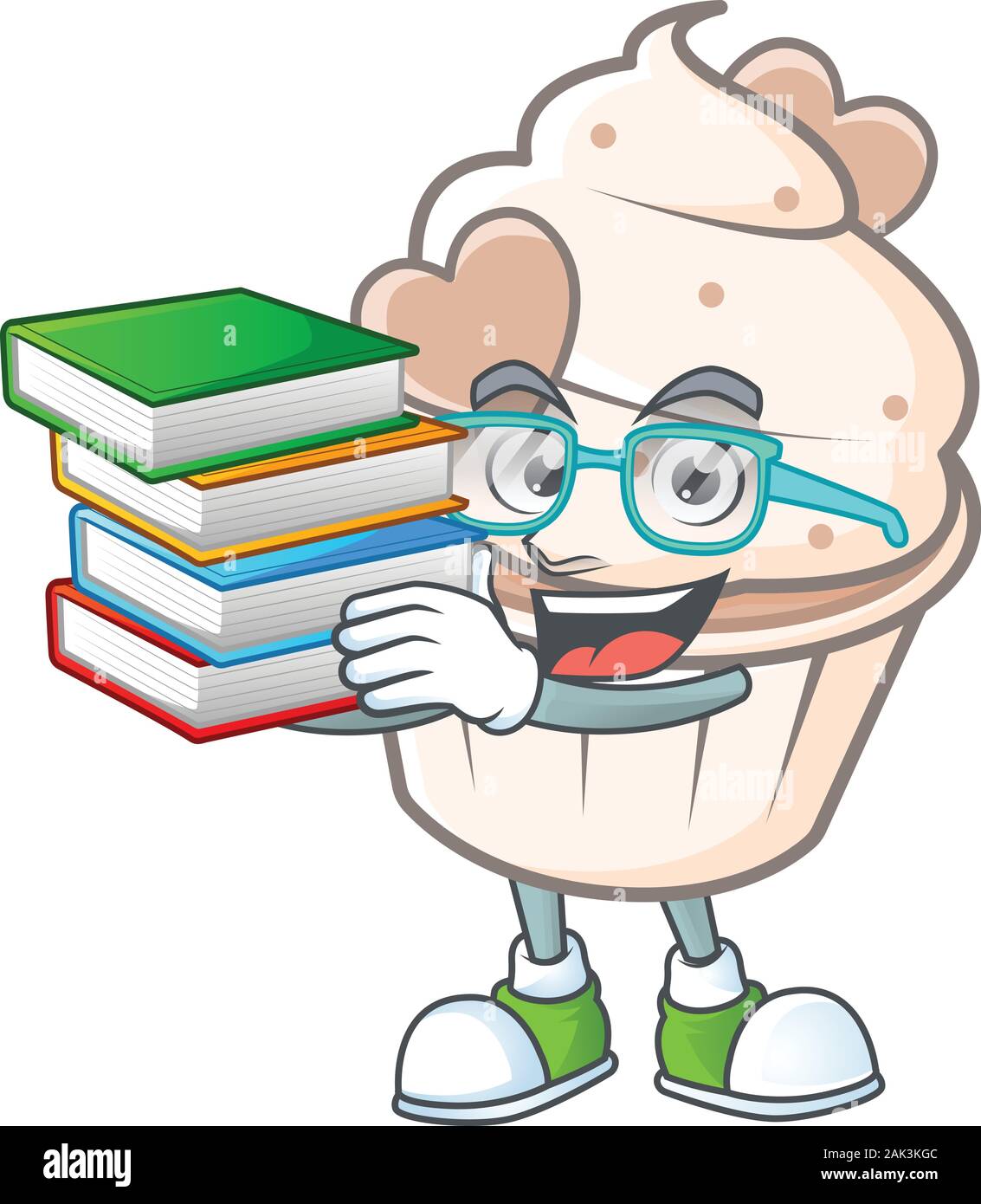 Cool and clever Student white cream love cupcake mascot cartoon with ...