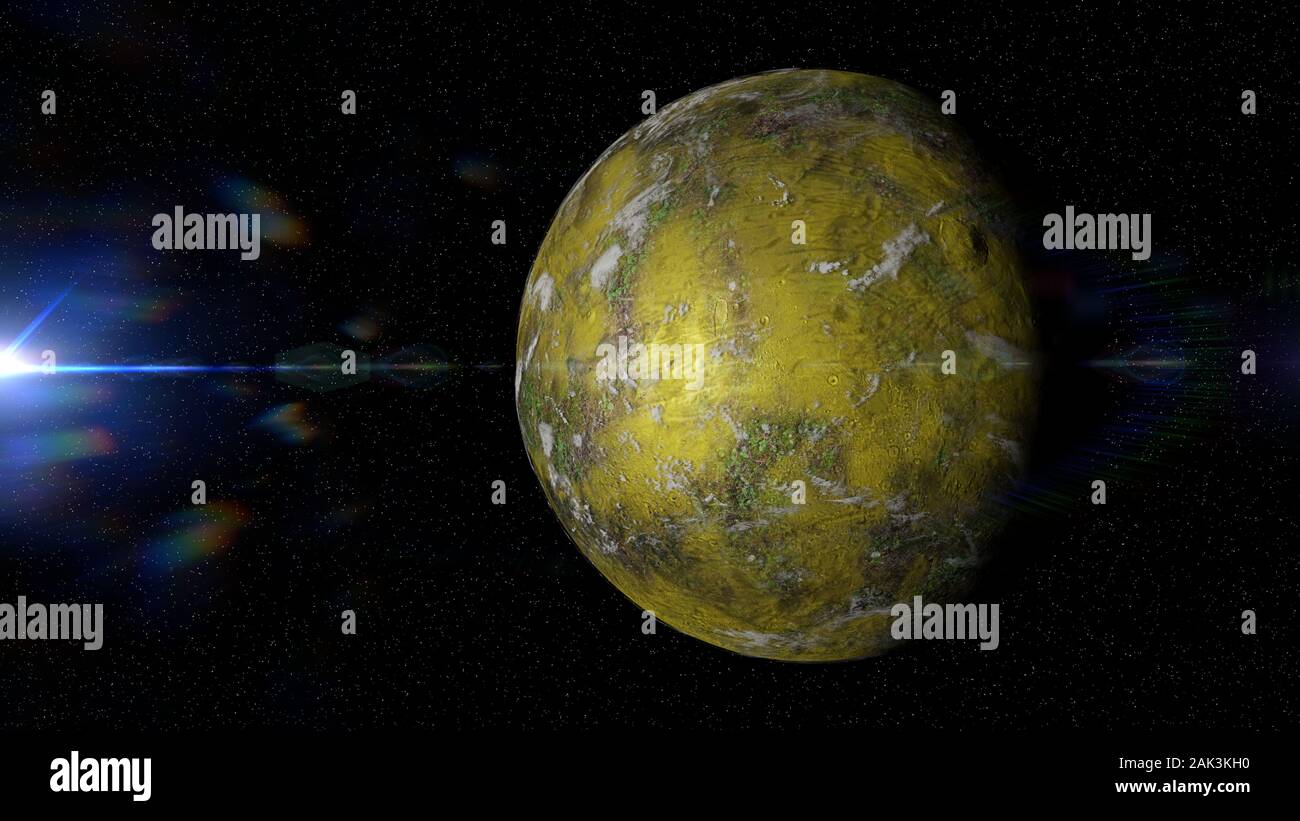 forest planet, green and biologically active alien planet in a distant ...