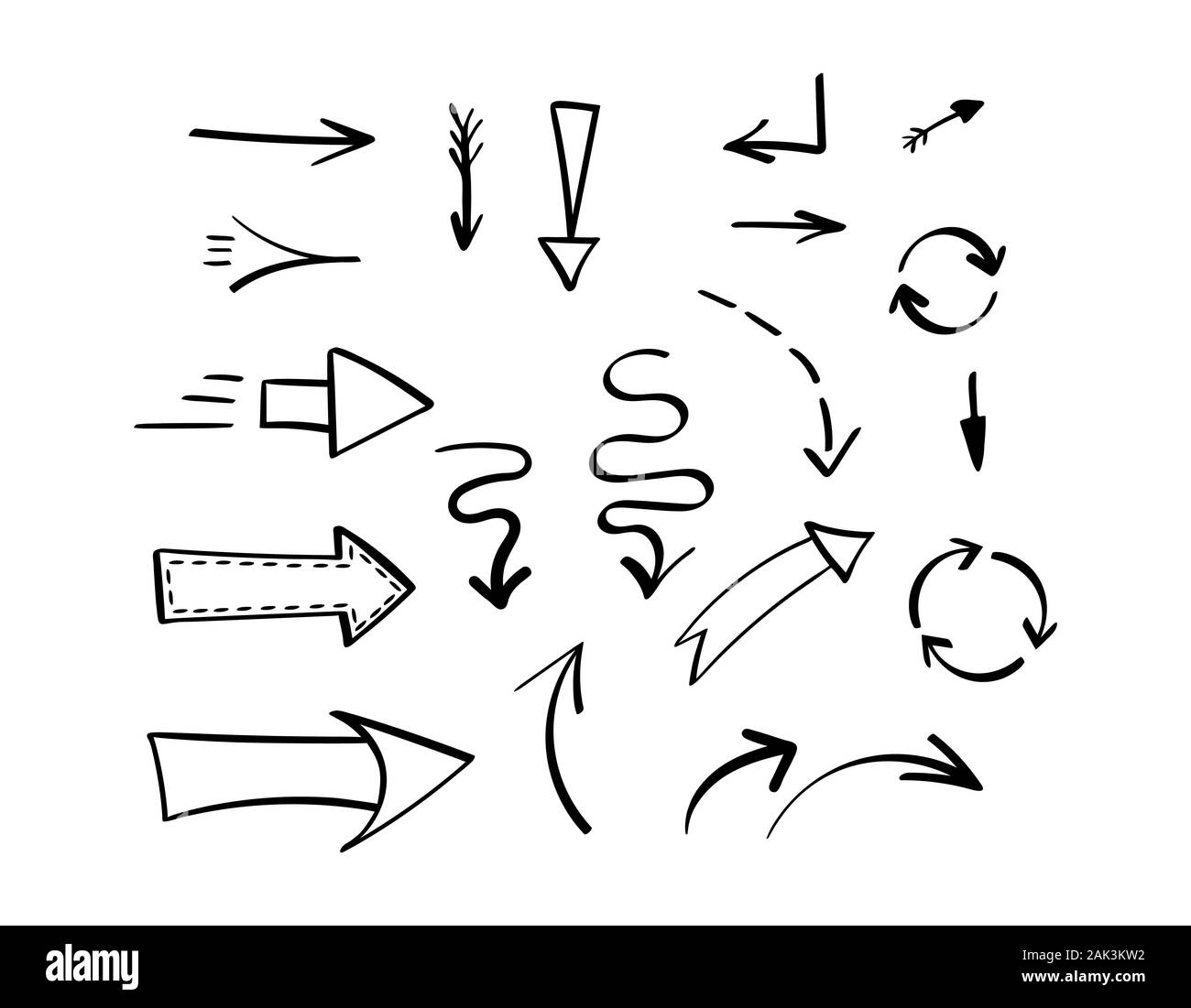 Set of different black hand drawn arrows. Vector illustration Stock ...