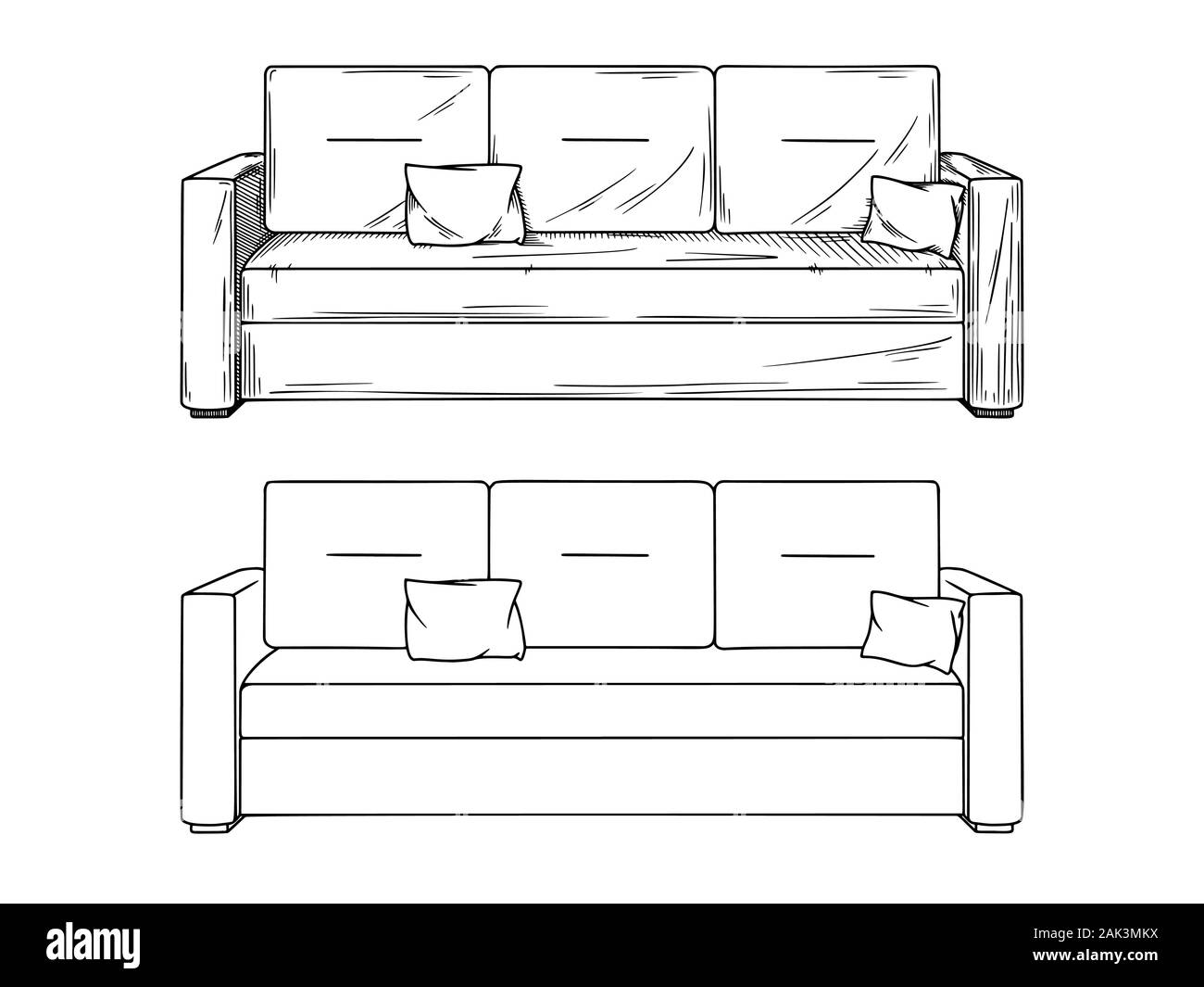 Realistic sketch of sofas isolated on white background. Vector ...