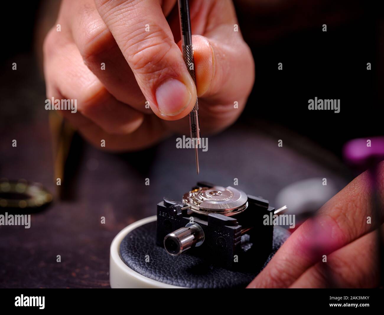 Luxury watchmaker Giles Ellis of Schofield Watches at his West Sussex ...
