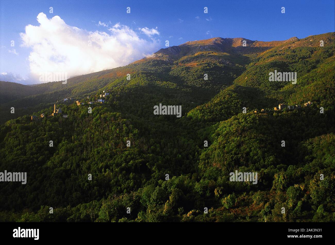 View of the mountain villages Carcheto and Piedipartino in the Petrone ...