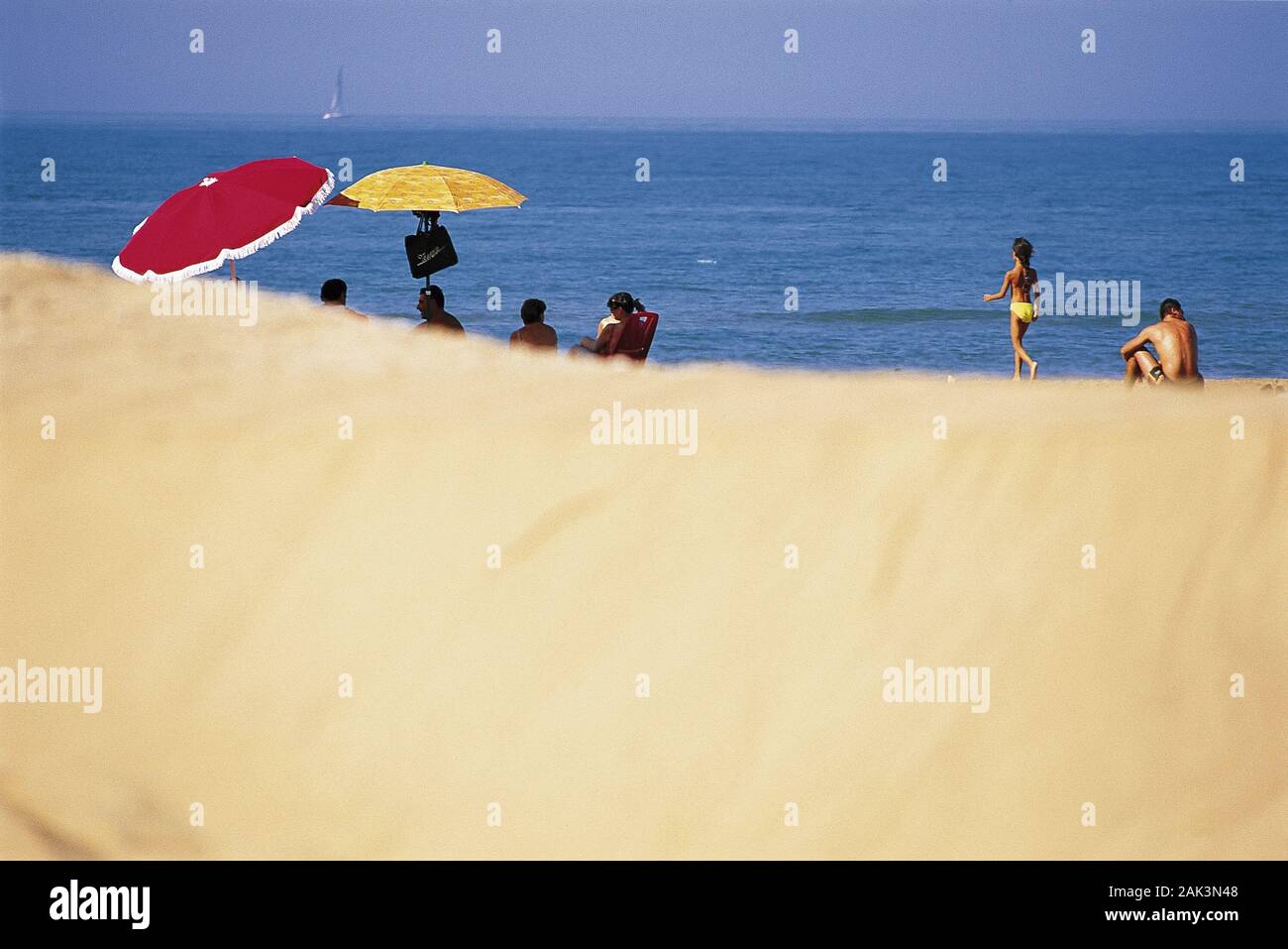Vacationers at the beach of Pozzallo in the south-west of Sicily ...