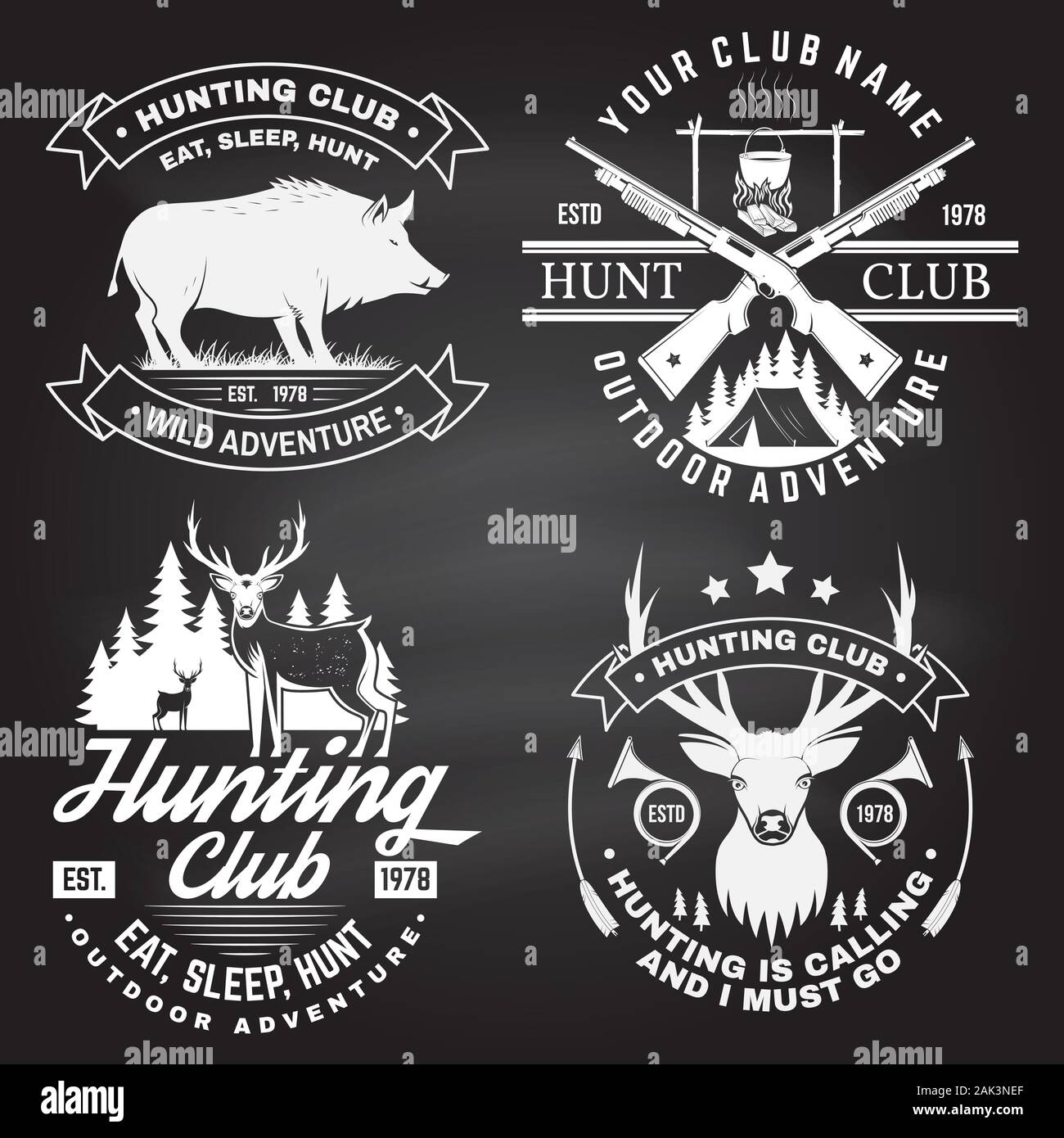 Set of Hunting club badge on the chalkboard. Vector Concept for shirt ...