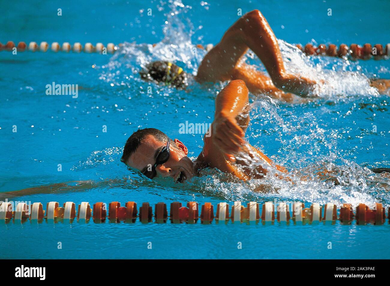 Swimmers training in the swimming-pool of the Club La Santa in La Santa ...