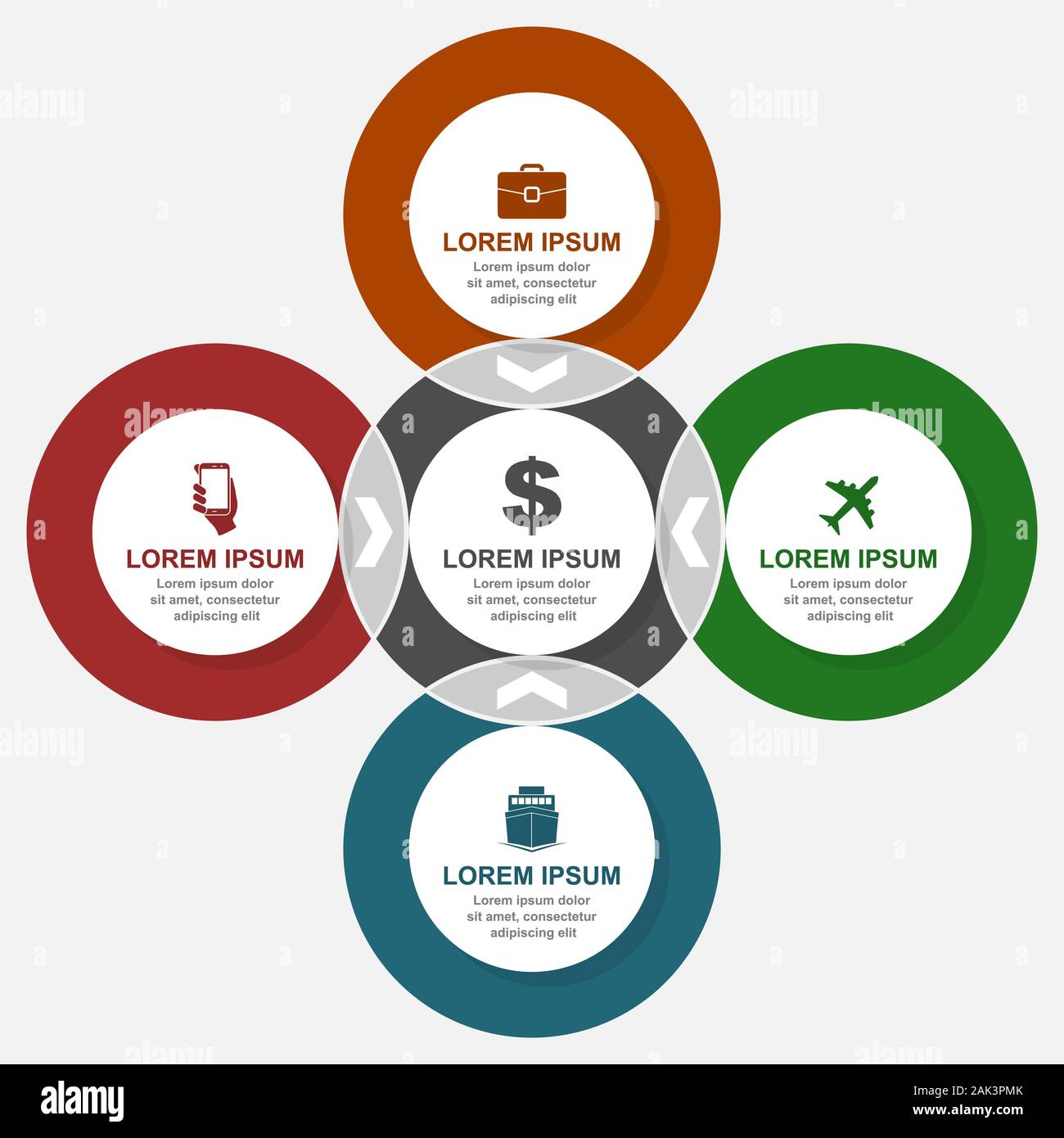 Business, travel and transportation diagram, flat design circular ...