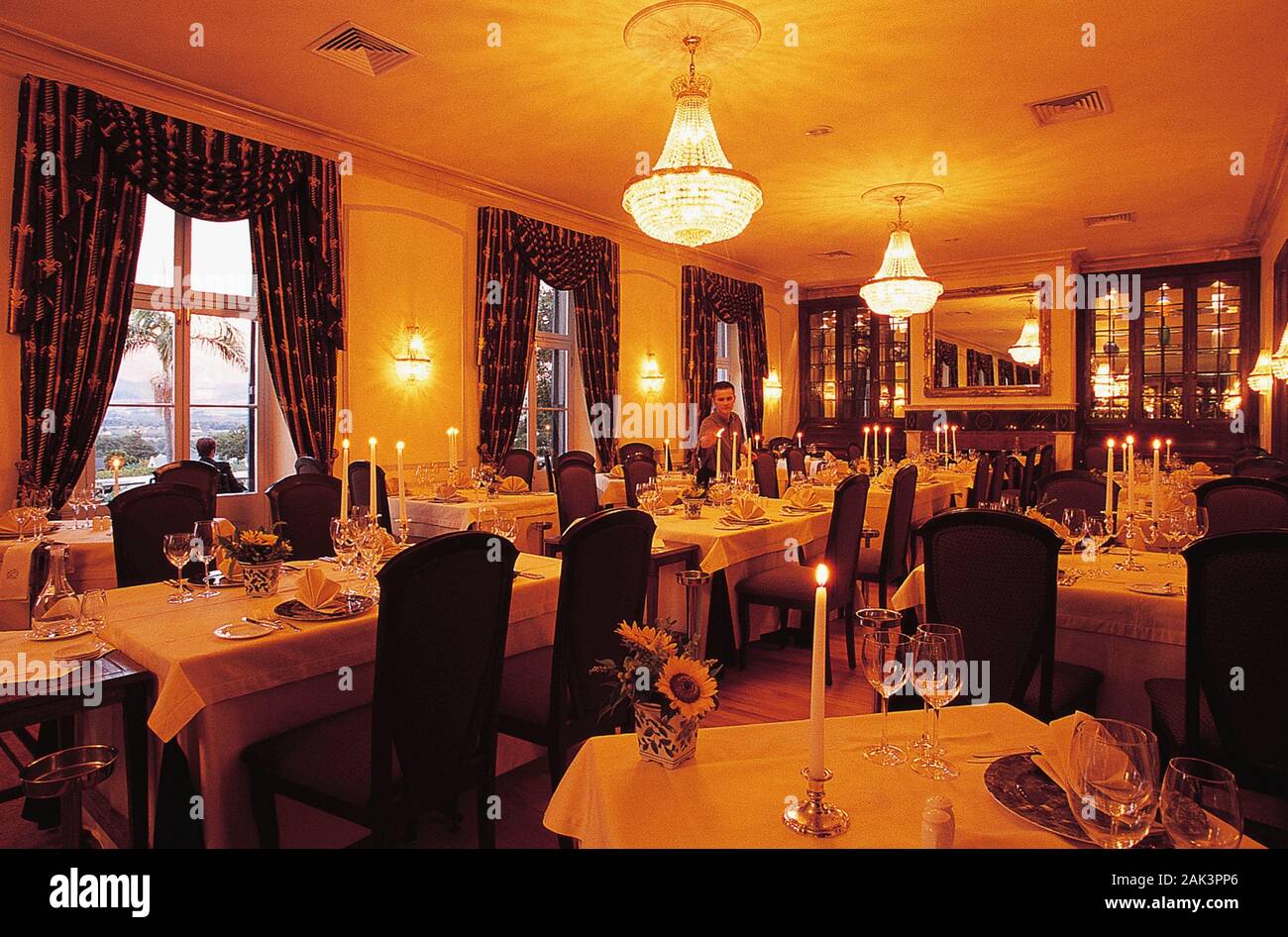An indoor photograph of the noble restaurant "Bosman`s" in Paarl, South ...
