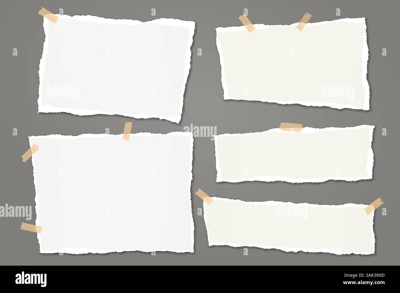 Set of torn white note, notebook paper strips and pieces with soft ...