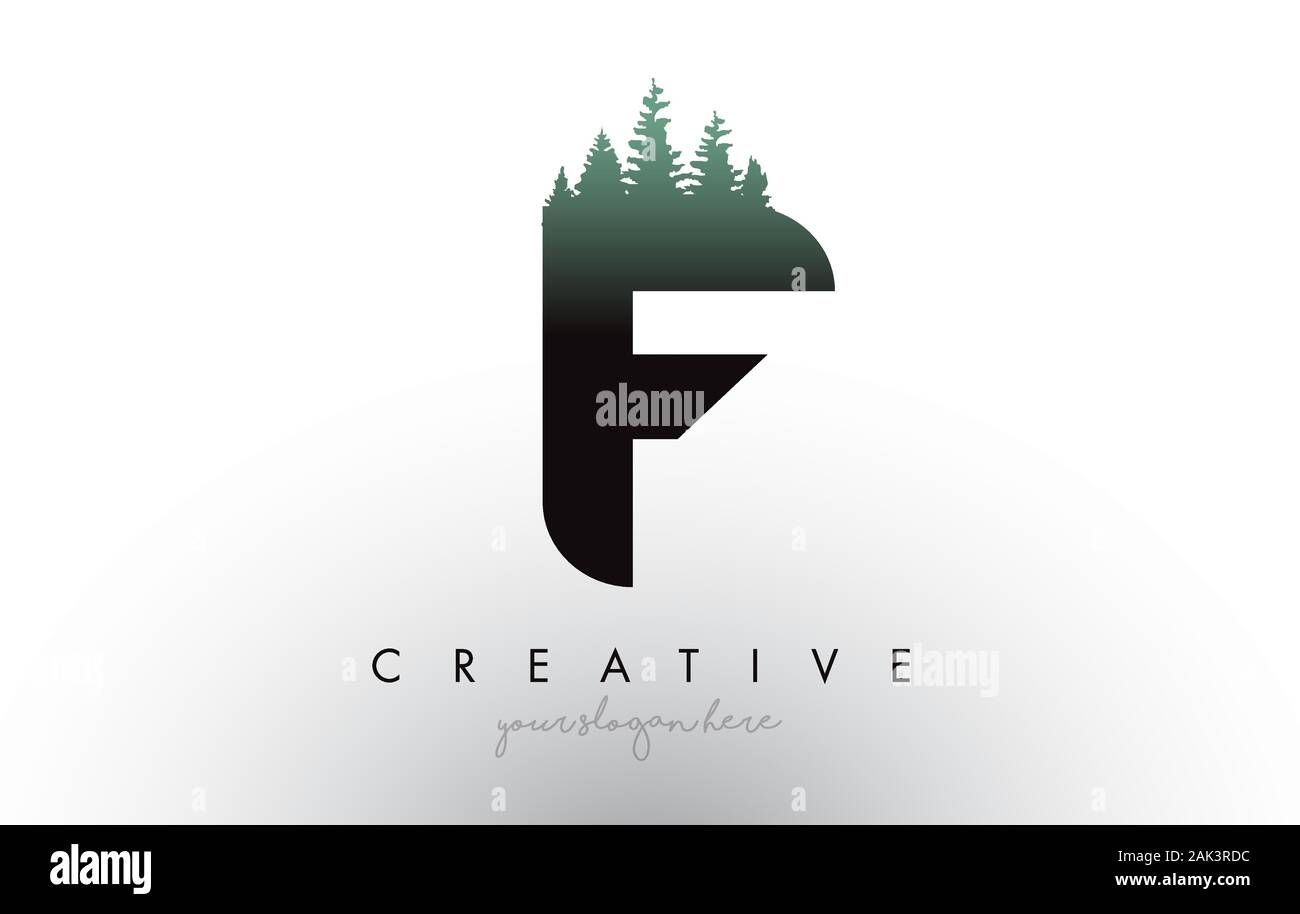 Creative F Letter Logo Idea With Pine Forest Trees. Letter F Design ...